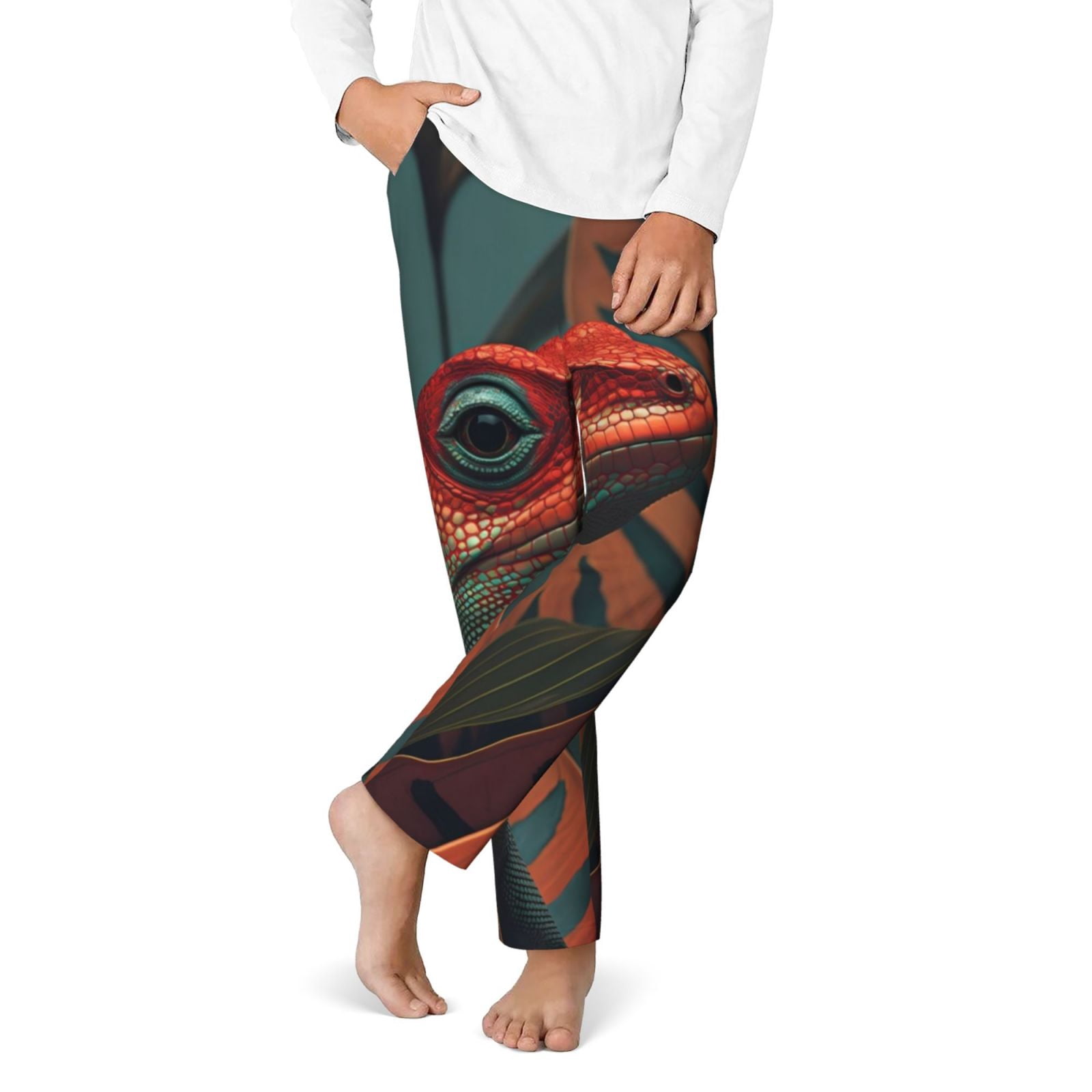 Vsdgher Colorful Reptile And Leaves Print Kids Pajama Pants,Long Sleep ...