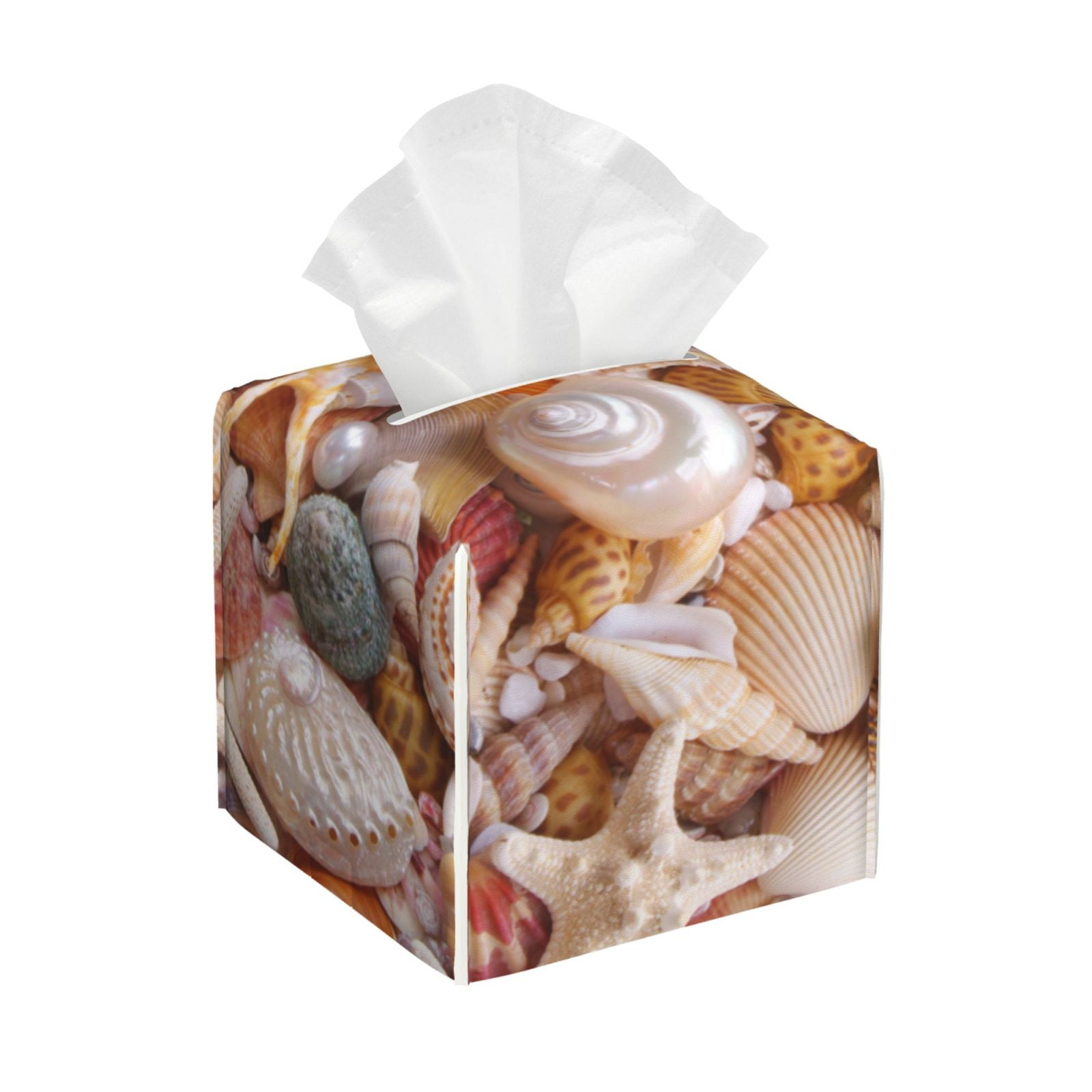 Vsdgher Colorful Seashells Pattern Tissue Box Cover Holder, Square with Bottom Belt by Leather ...
