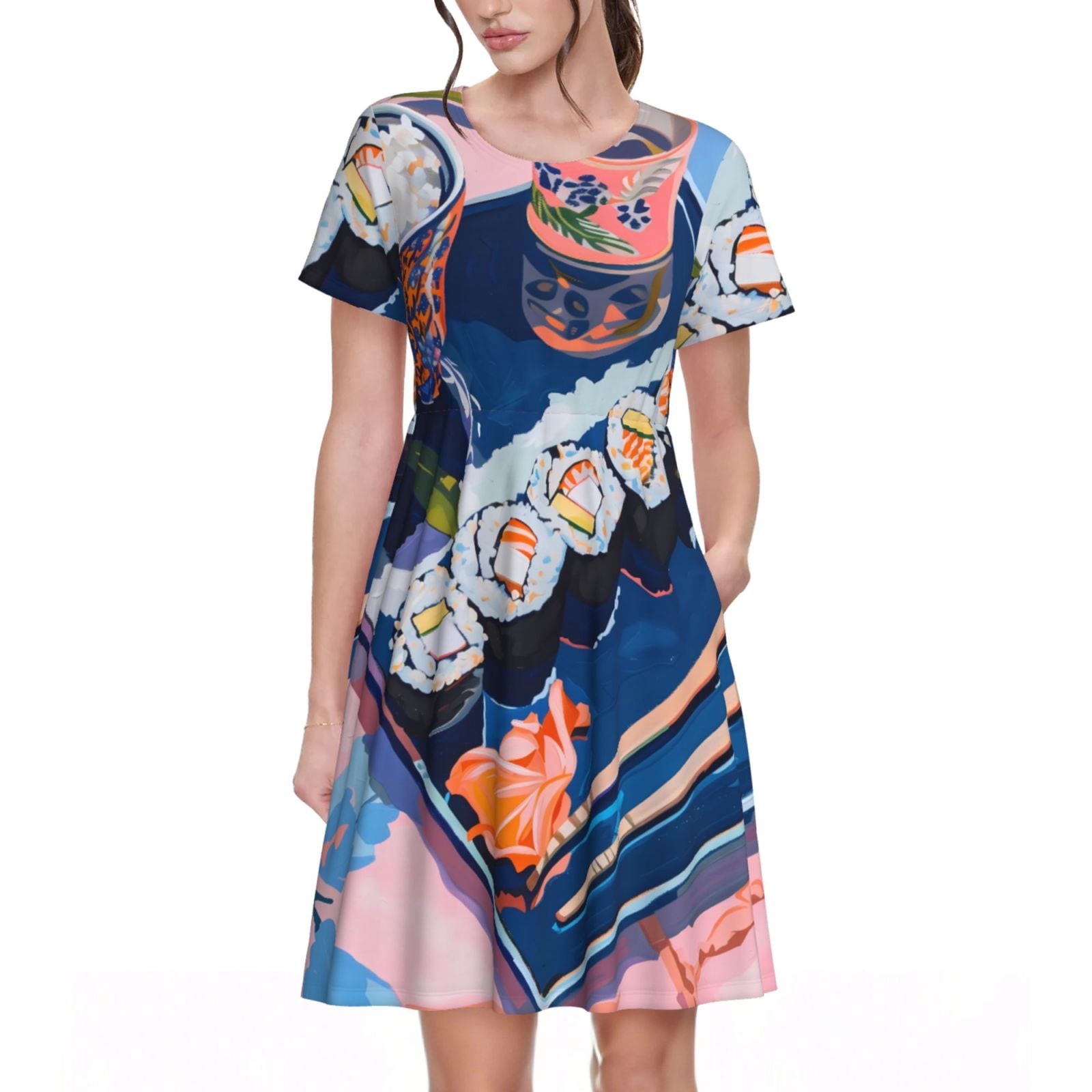 Vsdgher Colorful Sushi Food Art for Womens Summer 2025 Casual Midi Maxi ...