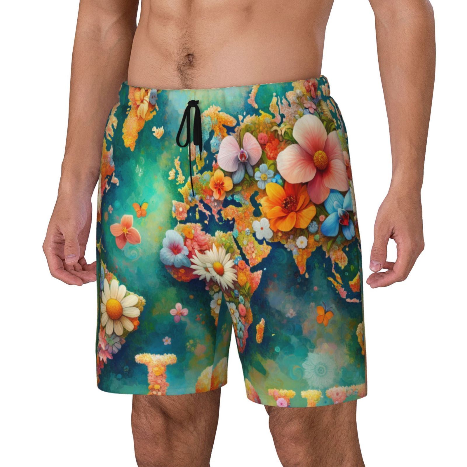 Vsdgher Colorful World Map for Mens Swim Trunks with Compression Liner Swim Shorts Swim Suits ...