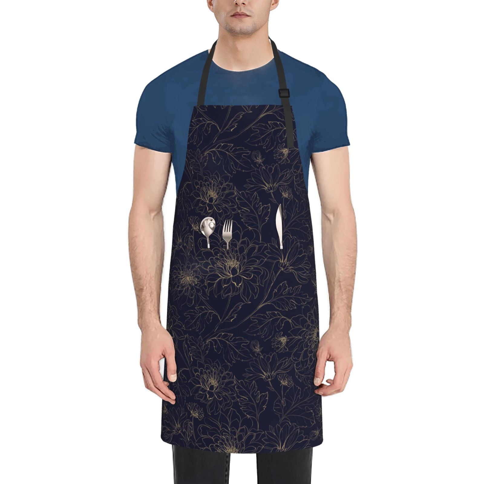 Vsdgher Copper-Gold Gloss Outline Chrysanthemum Waterproof Apron with 2 ...