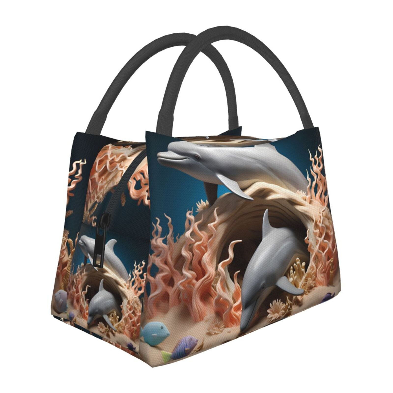 Vsdgher Coral Fish Dolphin Print Insulated Reusable Bags with Sturdy ...