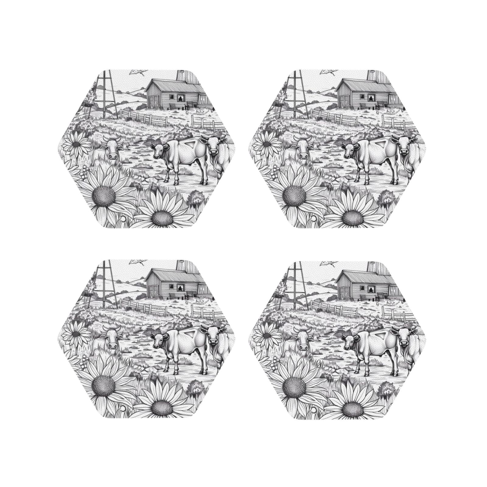 Vsdgher Country Farm Scene Leather Coasters for Drinks, Durable Drink ...