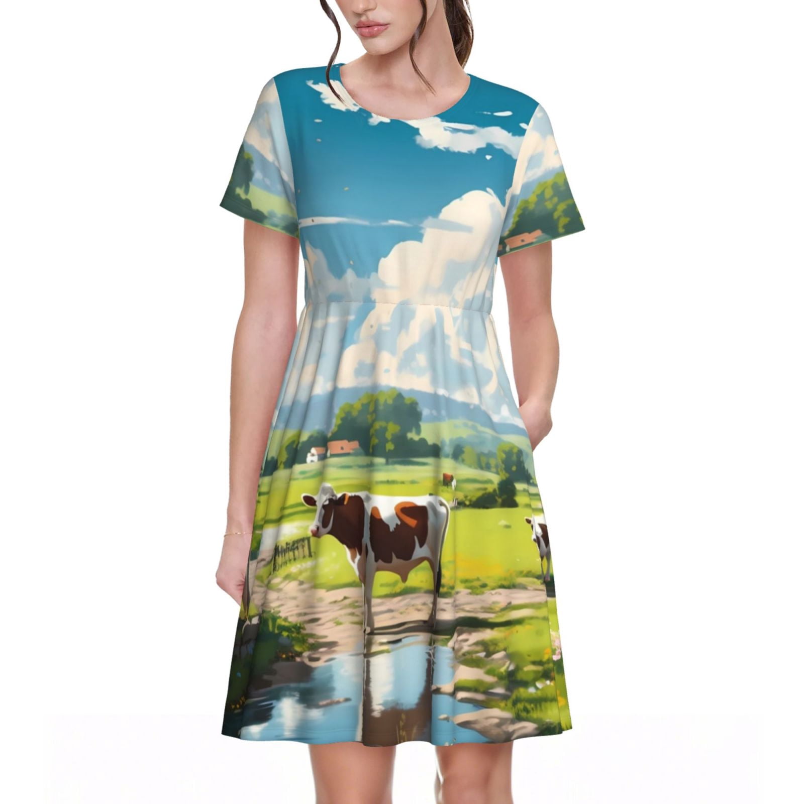 Vsdgher Countryside Farm Cow for Womens Summer 2025 Casual Midi Maxi ...