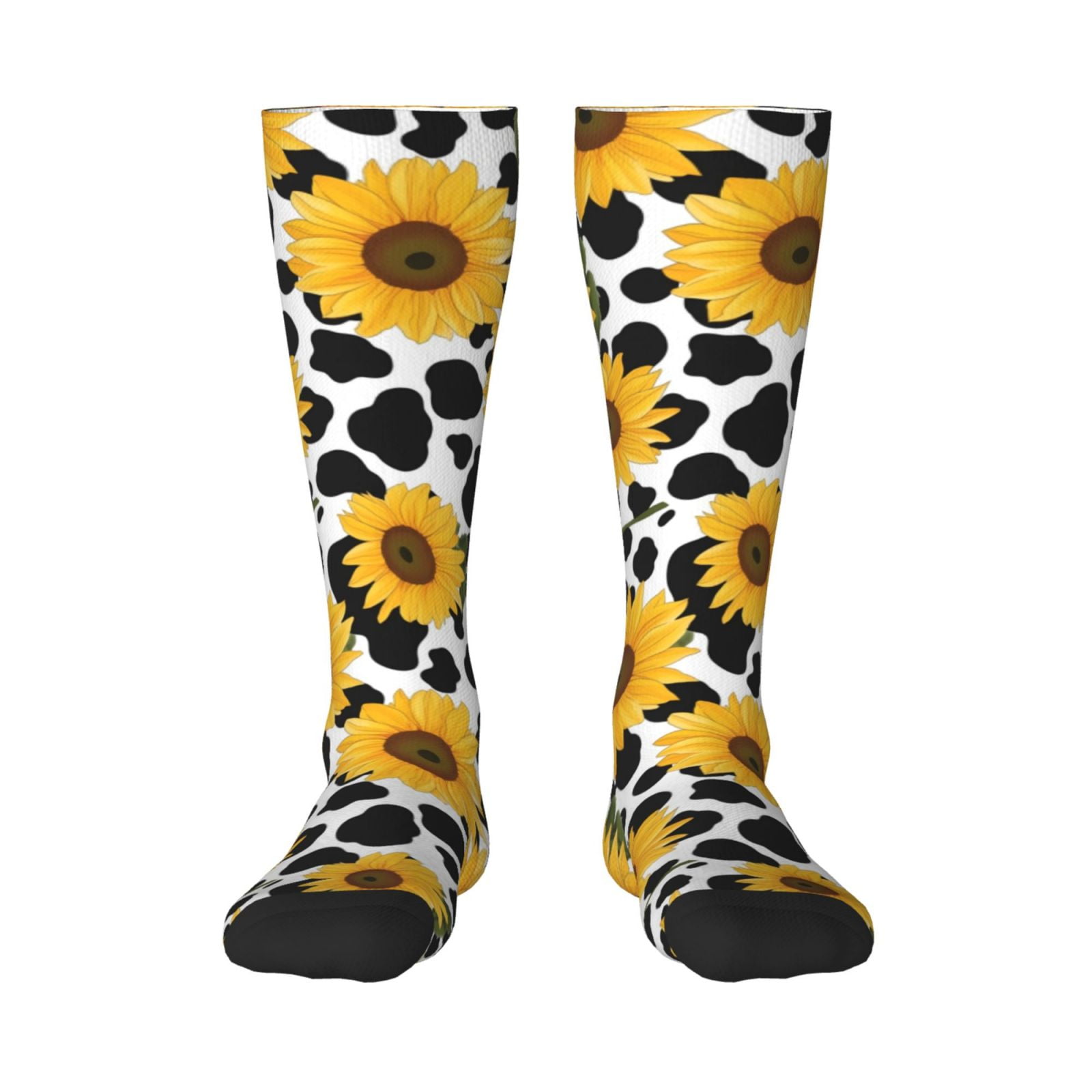 Vsdgher Cow Print Sunflower Print Thigh High Socks Extra Long Stretchy ...