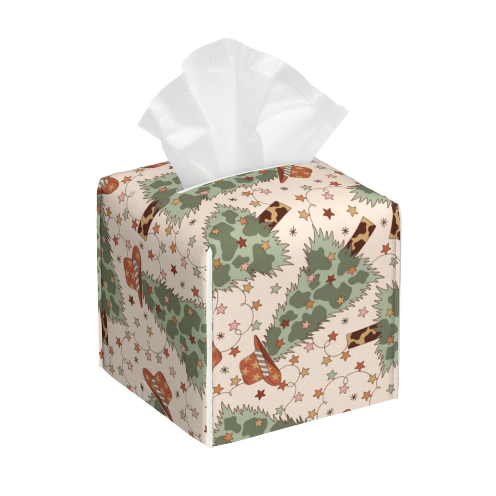 Vsdgher Cowboy Christmas Trees Pattern Tissue Box Cover Holder, Square ...