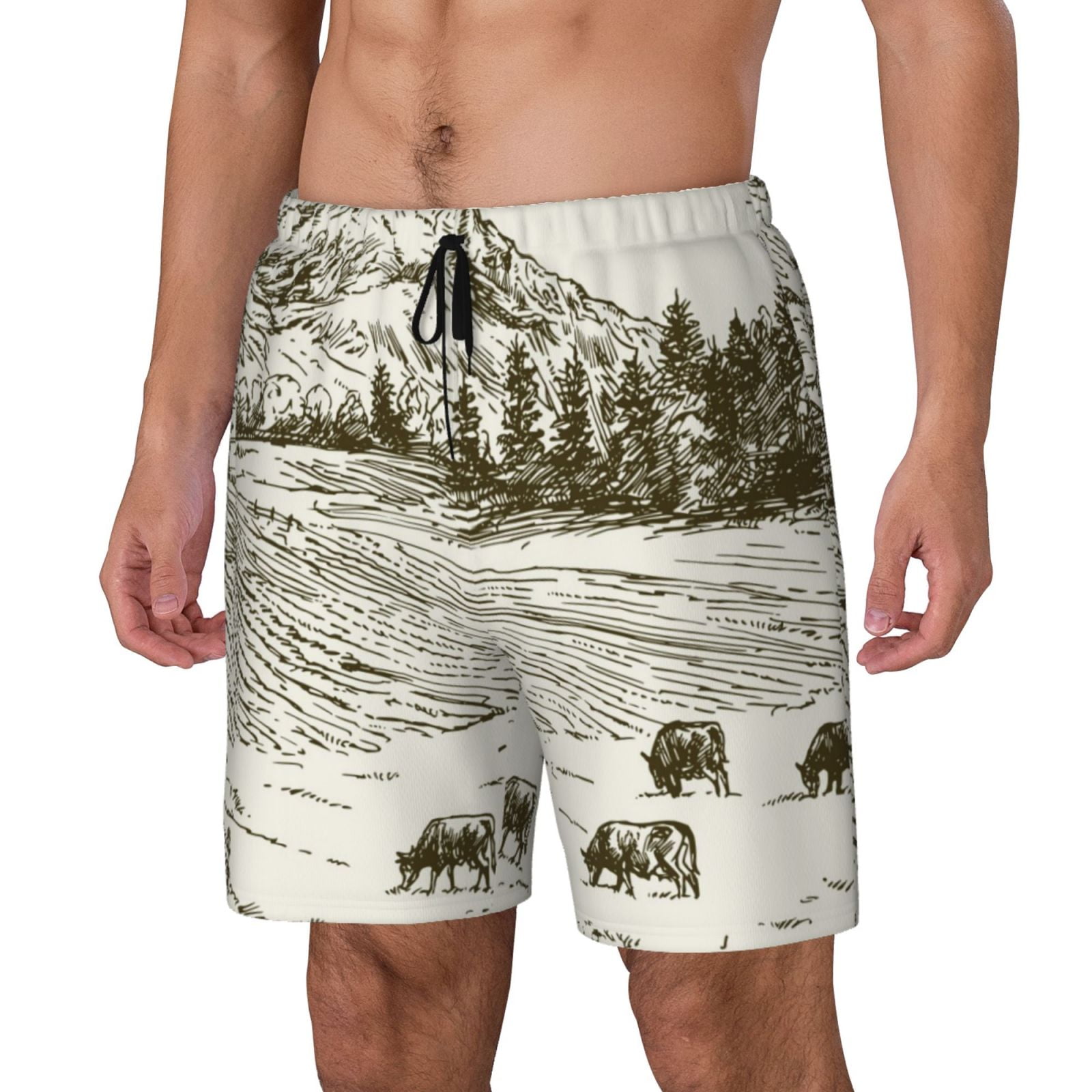 Vsdgher Cows Grazing On Meadow for Mens Swim Trunks with Compression ...