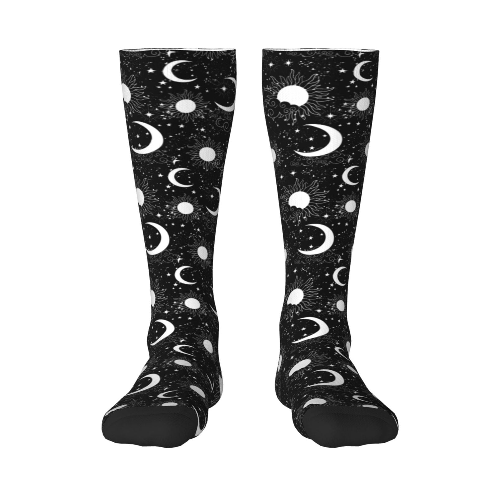 Vsdgher Crescent and Stars Print Thigh High Socks Extra Long Stretchy ...