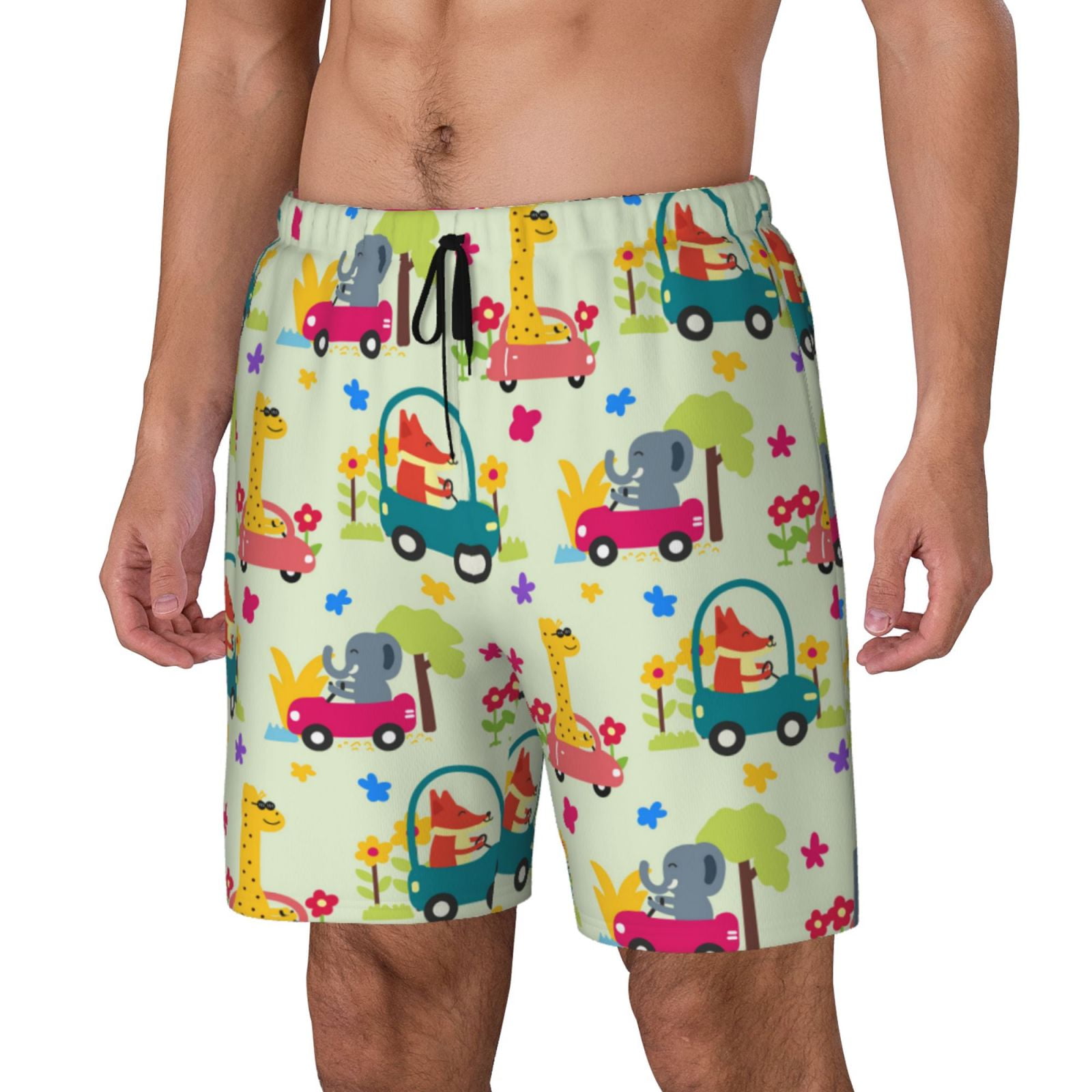 Vsdgher Cute Animals driving a car for Mens Swim Trunks with ...