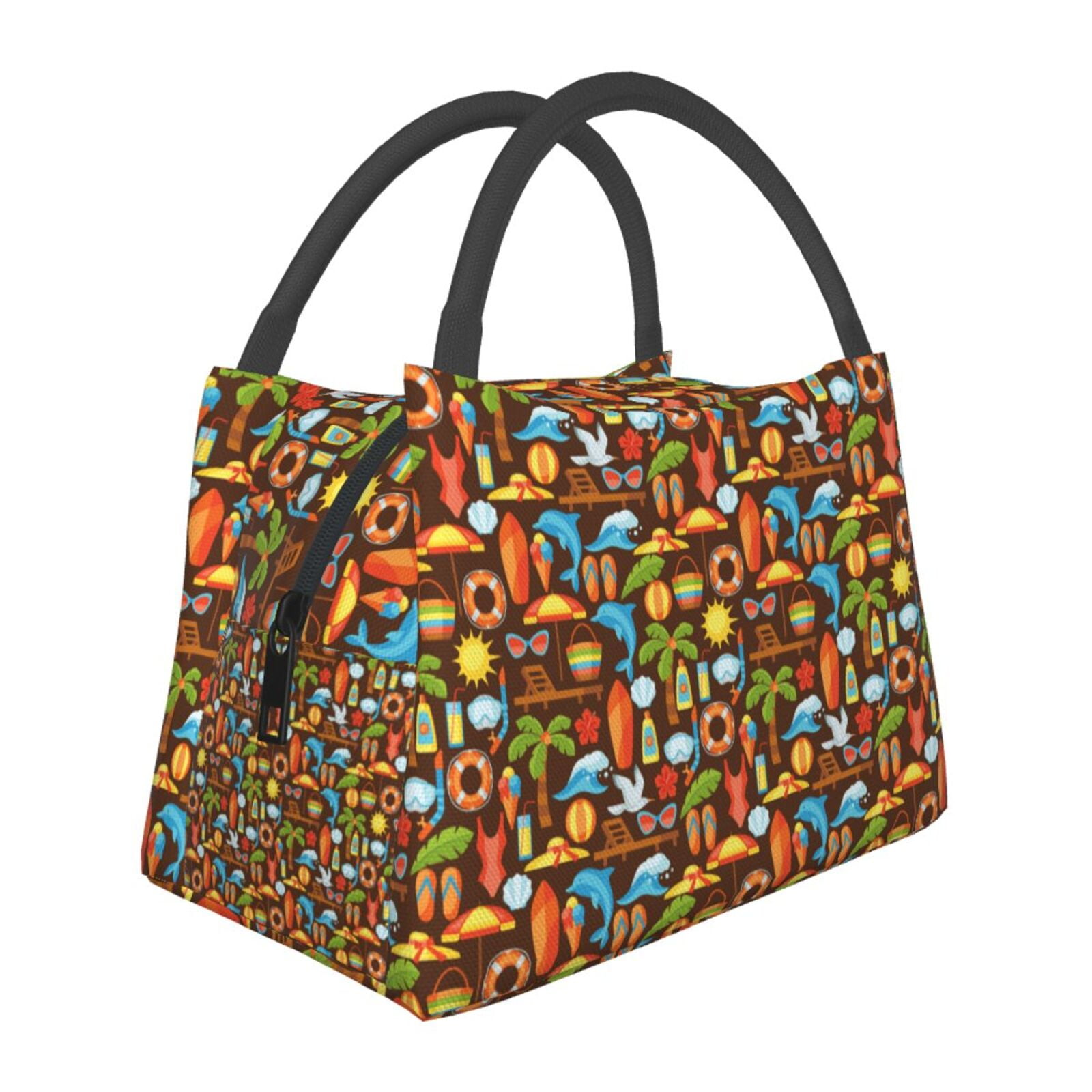 Vsdgher Cute Beach Dolphin Print Insulated Reusable Bags with Sturdy ...
