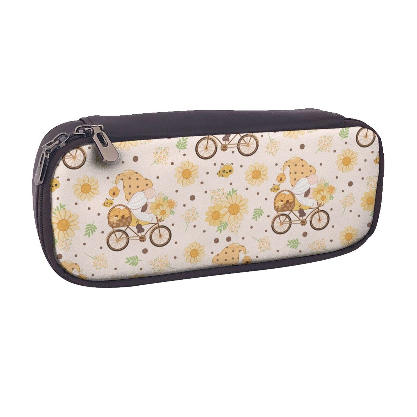 Vsdgher Cute Bee Gnome Print Pen Case Leather Pencil Pouch Markers ...