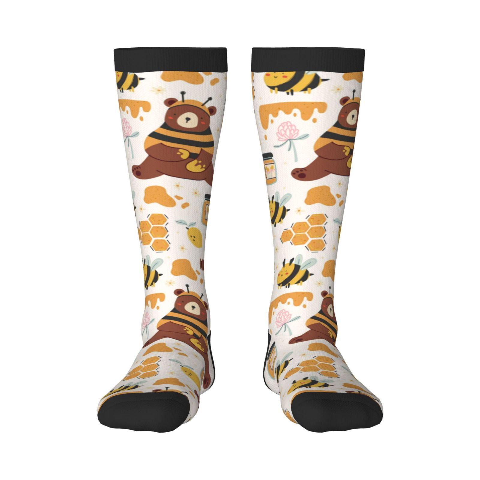 Vsdgher Cute Bee Honey Jar Hive Bear Print Thigh High Socks Extra Long ...
