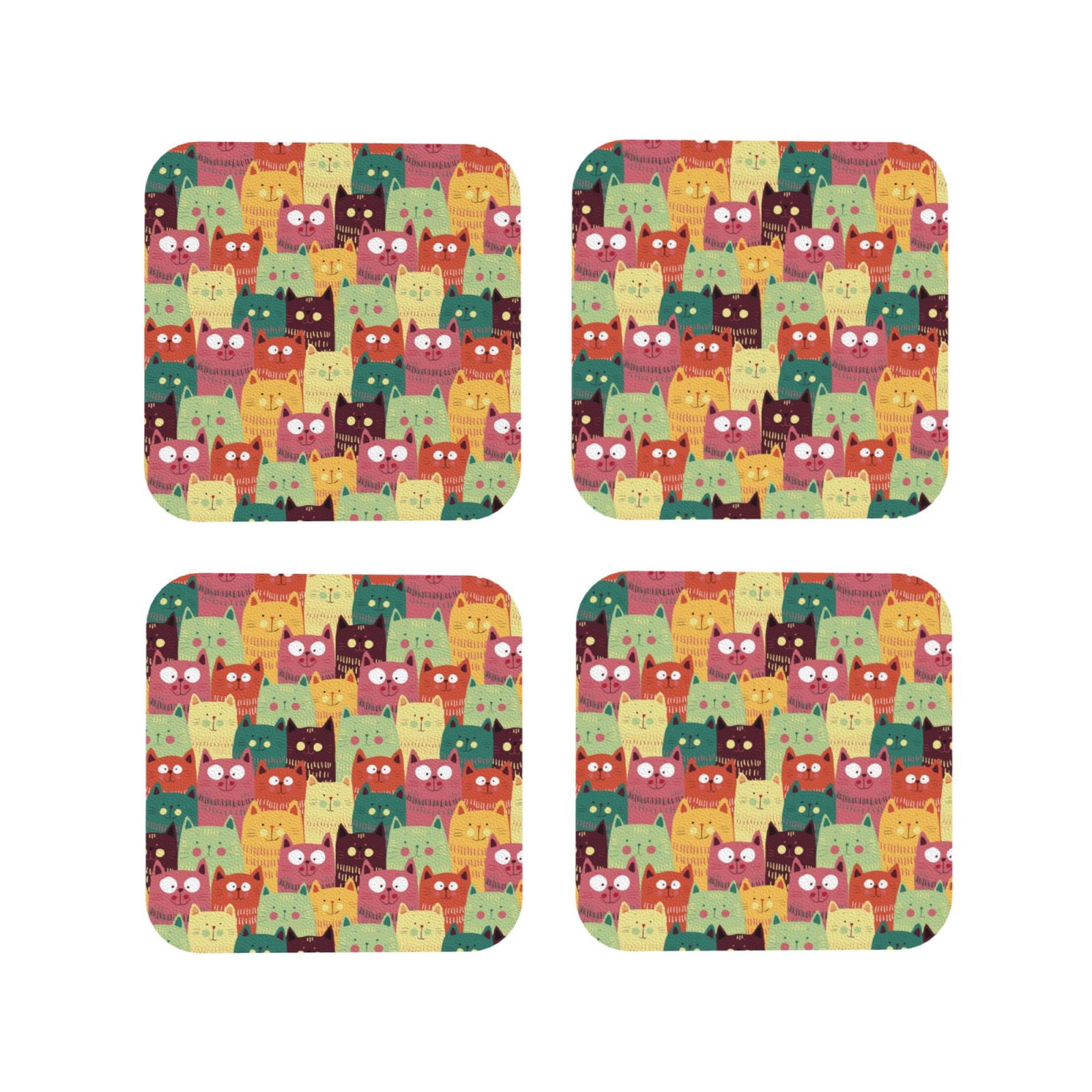 Vsdgher Cute Cartoon Cat Leather Coasters for Drinks, Durable Drink ...