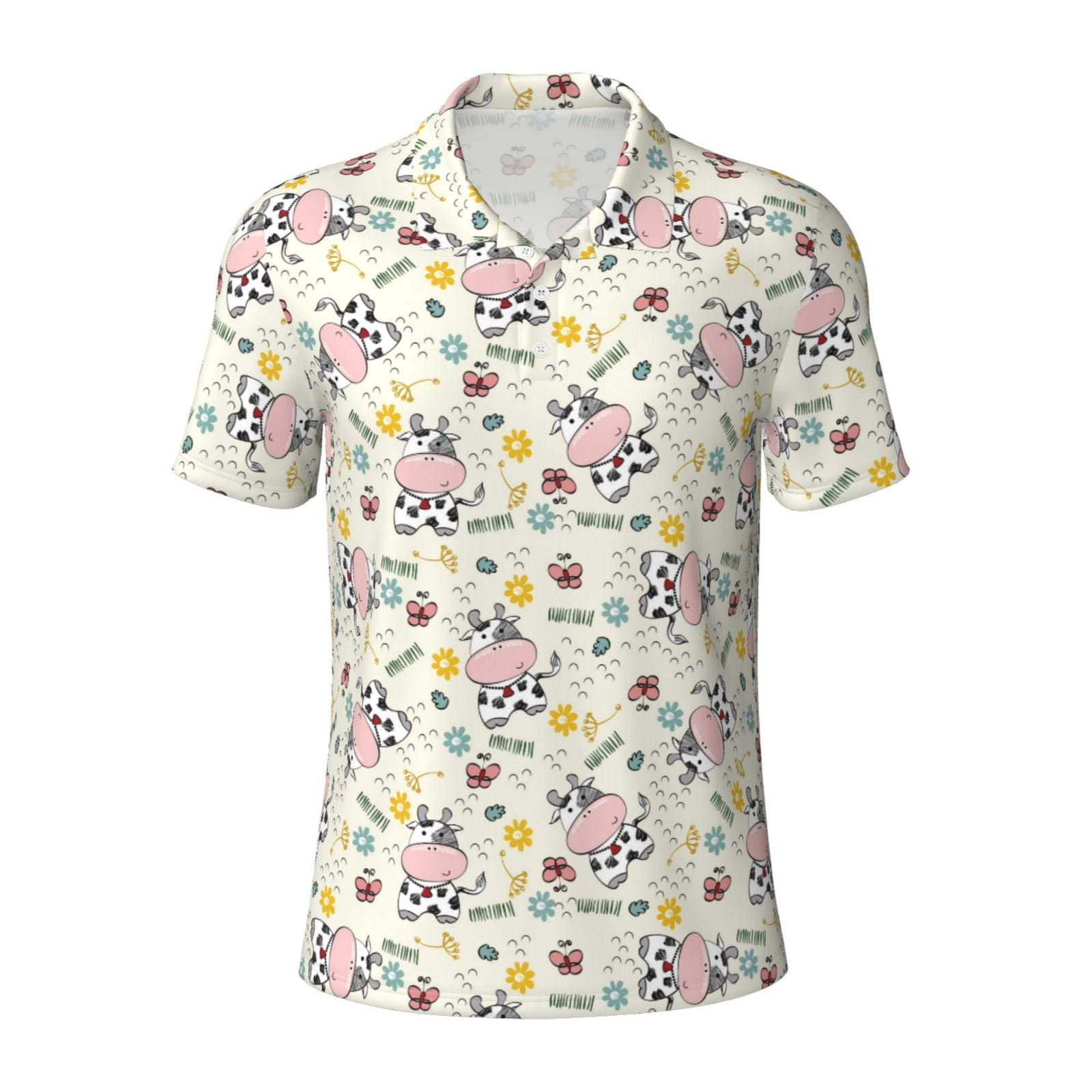 Vsdgher Cute Cow Print Men's Short Sleeve Stretch Polo Shirt, Moisture ...
