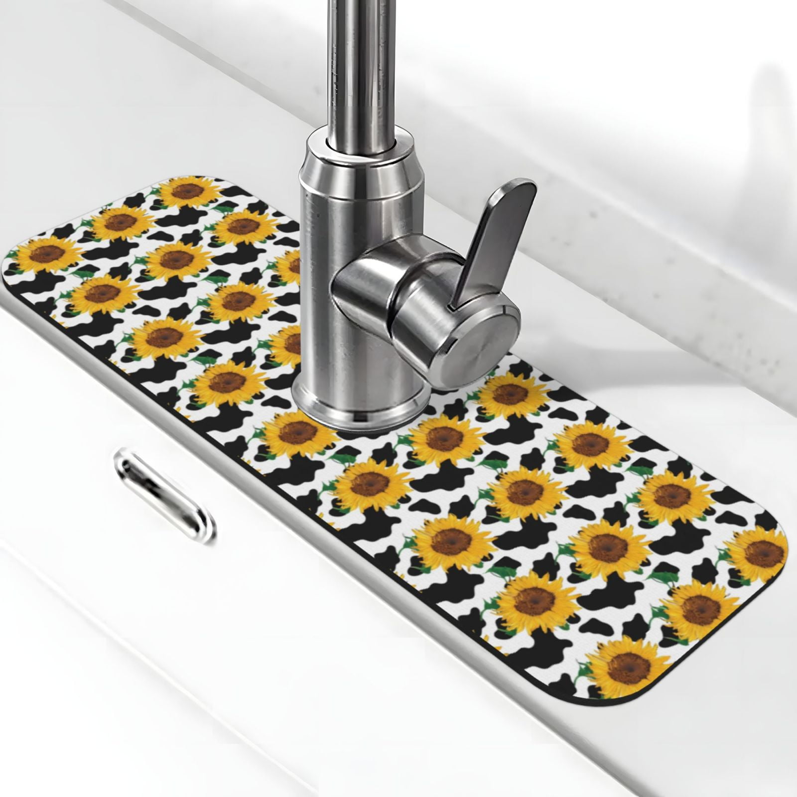 Vsdgher Cute Cow Print Sunflower B Kitchen Sink Splash Guard Faucet Mat ...