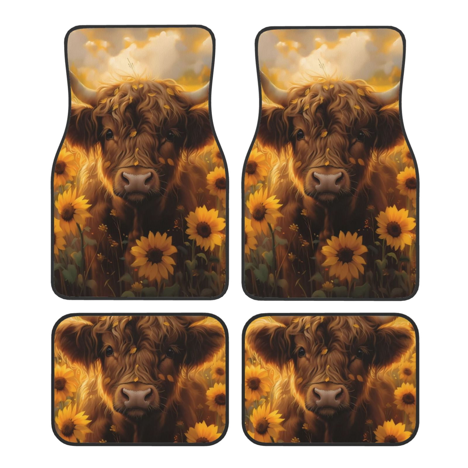 Vsdgher Cute Cow Sunflower Field Car Foot Mat Set of 4 Pieces Universal ...