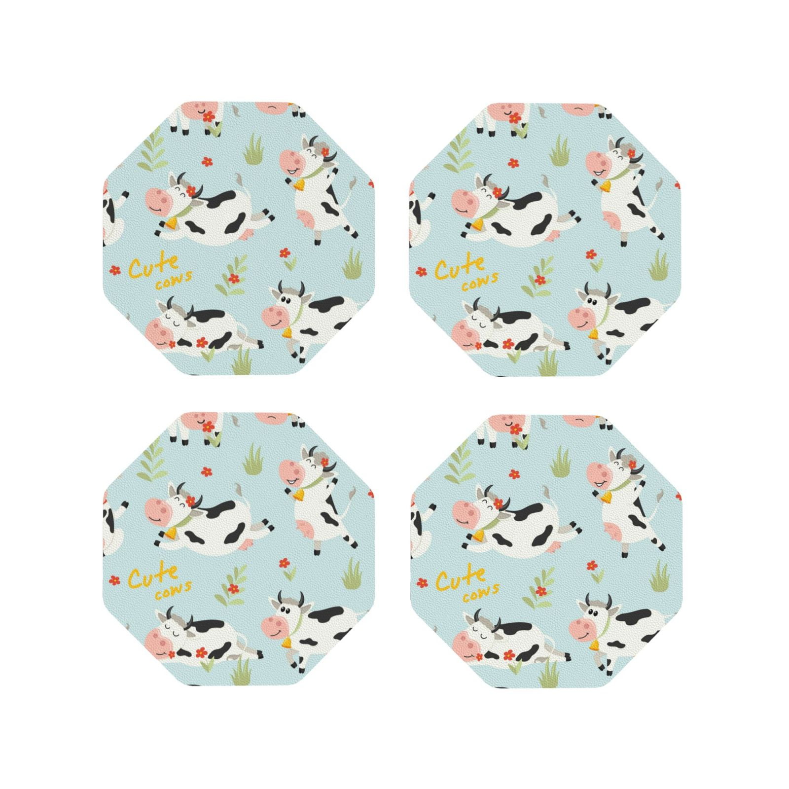 Vsdgher Cute Cows Leather Coasters for Drinks, Durable Drink Coasters 4 ...