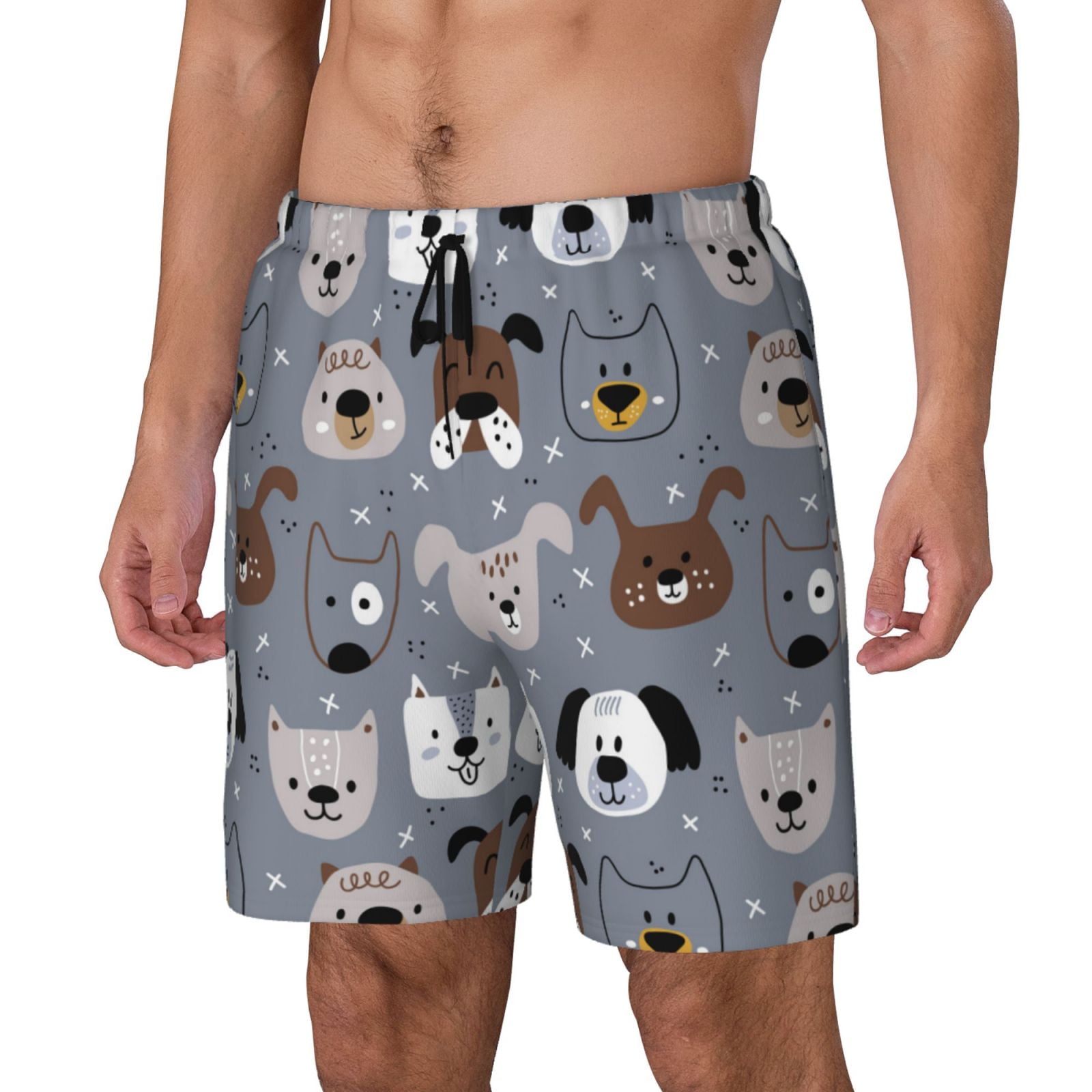 Vsdgher Cute Dog Faces for Mens Swim Trunks with Compression Liner Swim ...