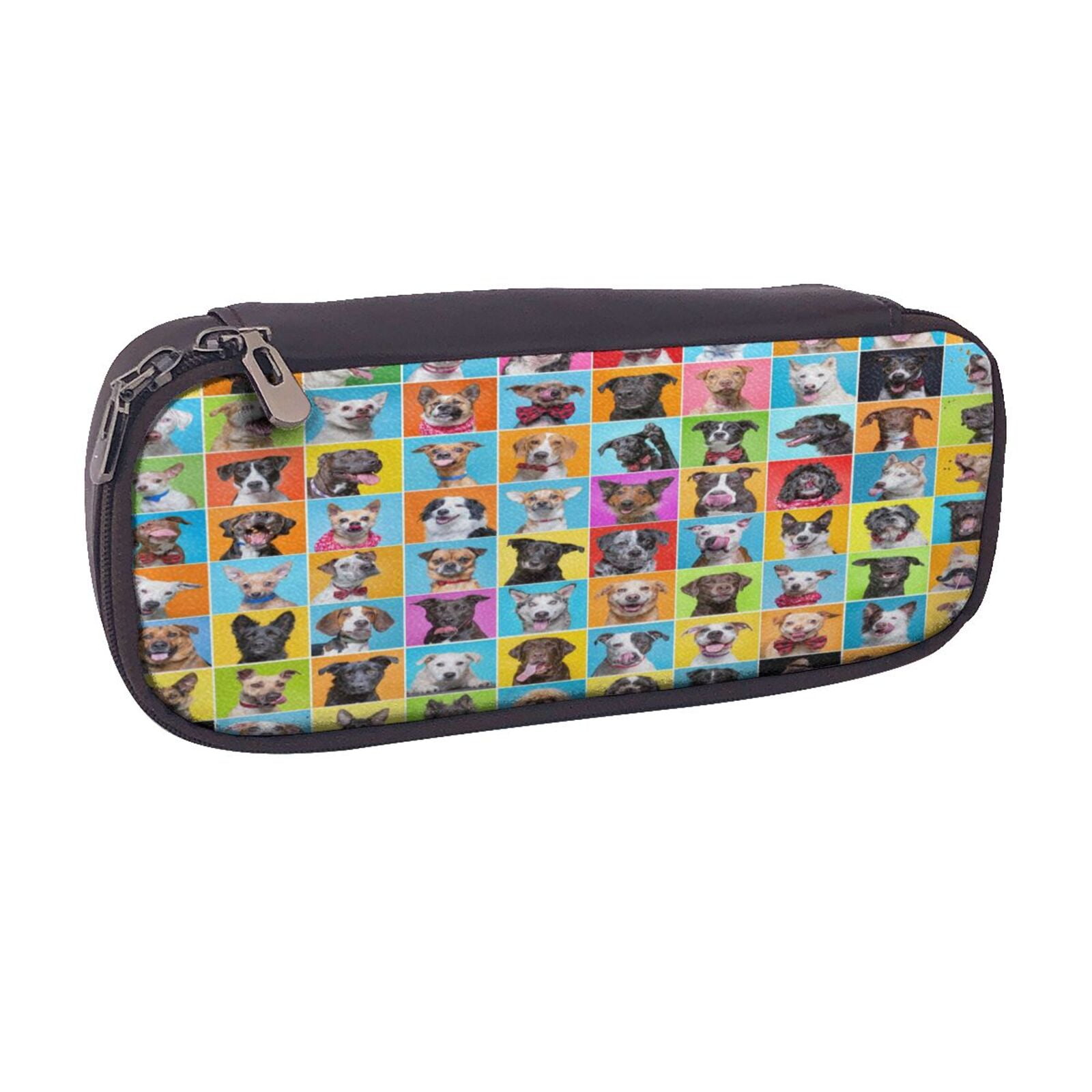Vsdgher Cute Dogs Collage Print Pen Case Leather Pencil Pouch Markers ...