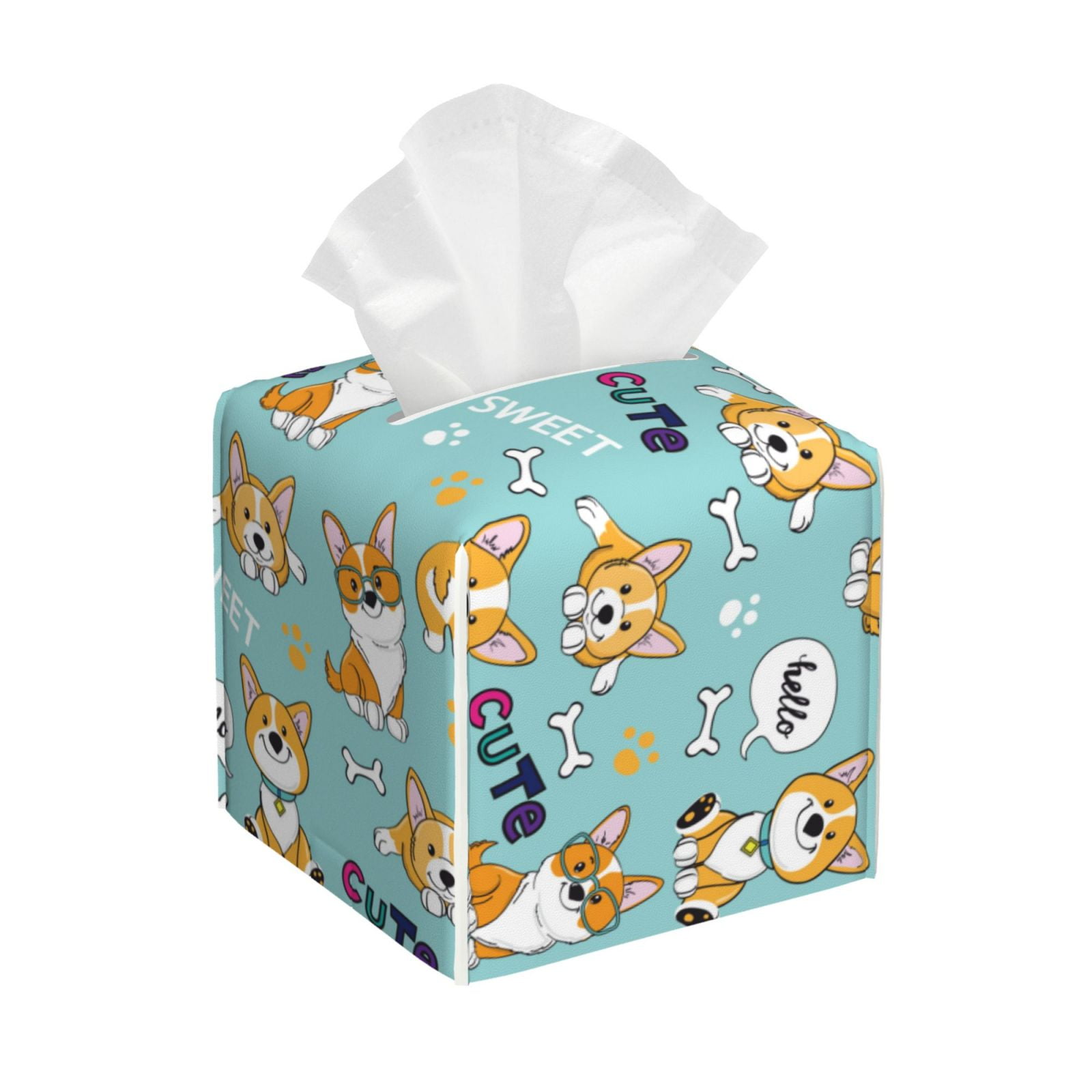 Vsdgher Cute Dogs Corgi Pattern Tissue Box Cover Holder, Square with ...