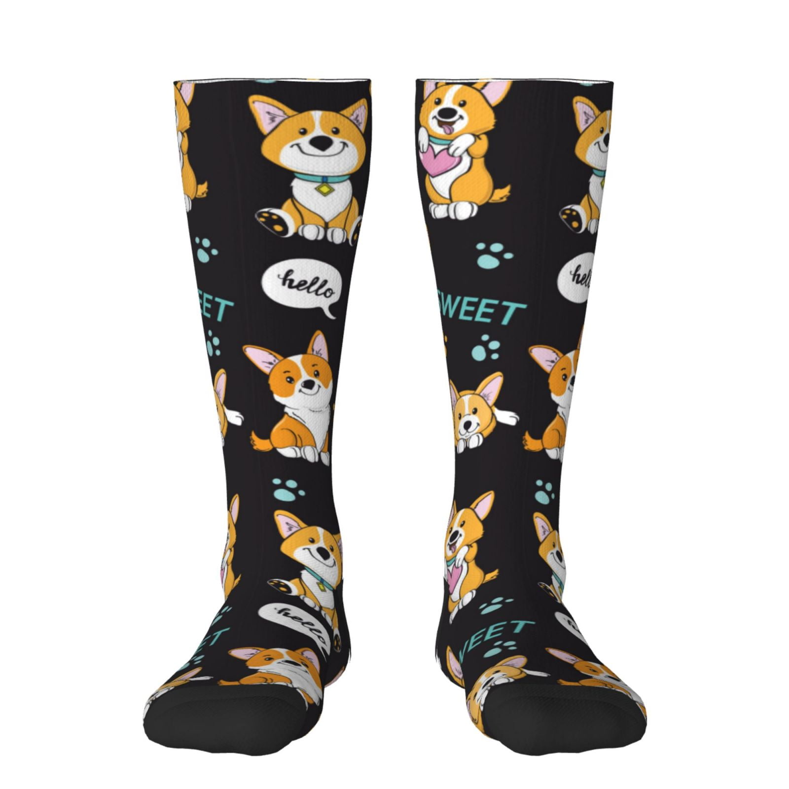 Vsdgher Cute Dogs Corgi Print Thigh High Socks Extra Long Stretchy Sock ...