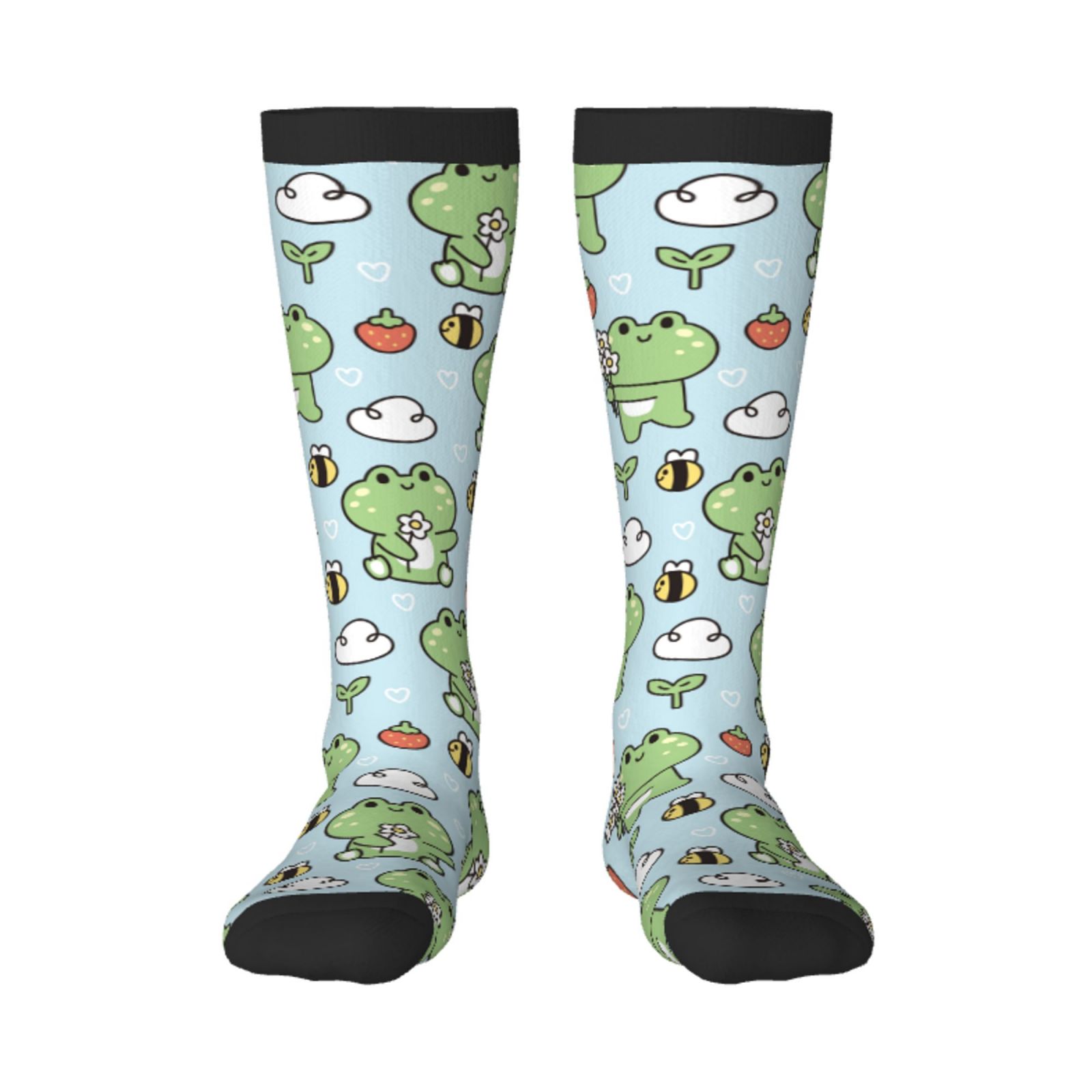 Vsdgher Cute Floral Frog Print Thigh High Socks Extra Long Stretchy ...