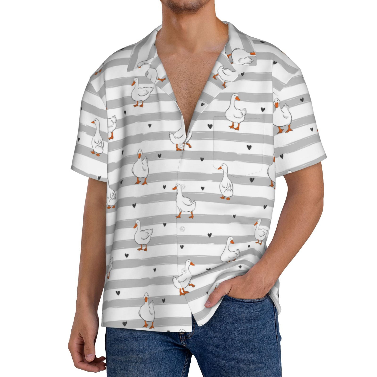 Vsdgher Cute Goose Men's Cuban Shirt, Hawaiian Shirts, Business Casual ...