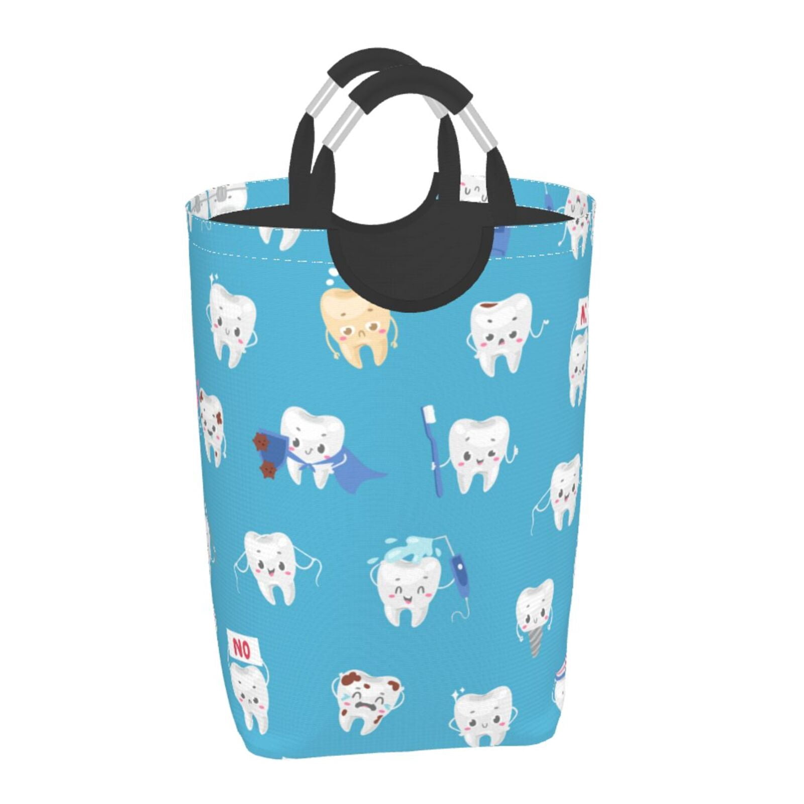 Vsdgher Cute Healthy Teeth Print Square Laundry Bag Large Collapsible ...