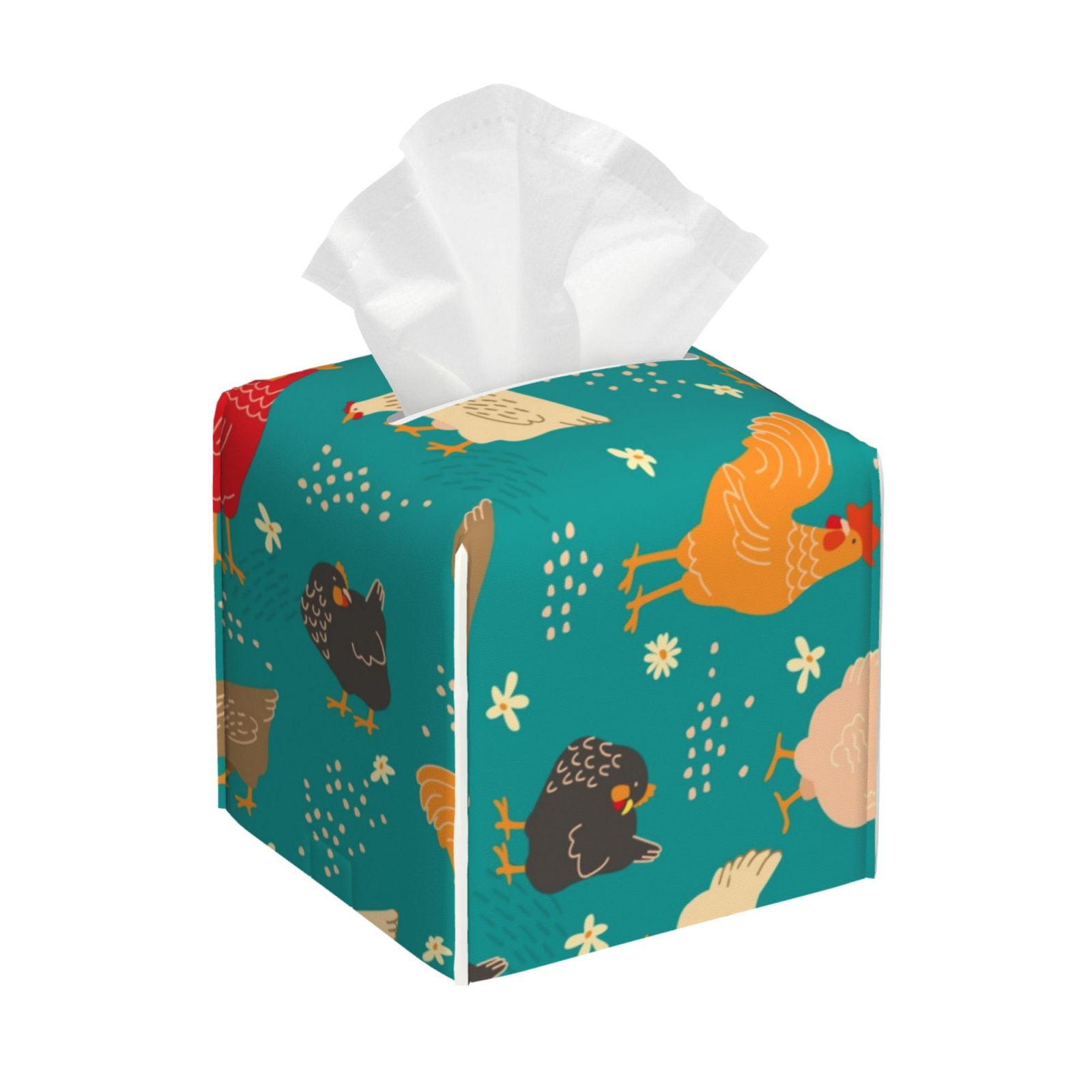 Vsdgher Cute Hens And Rooster Pattern Tissue Box Cover Holder, Square ...
