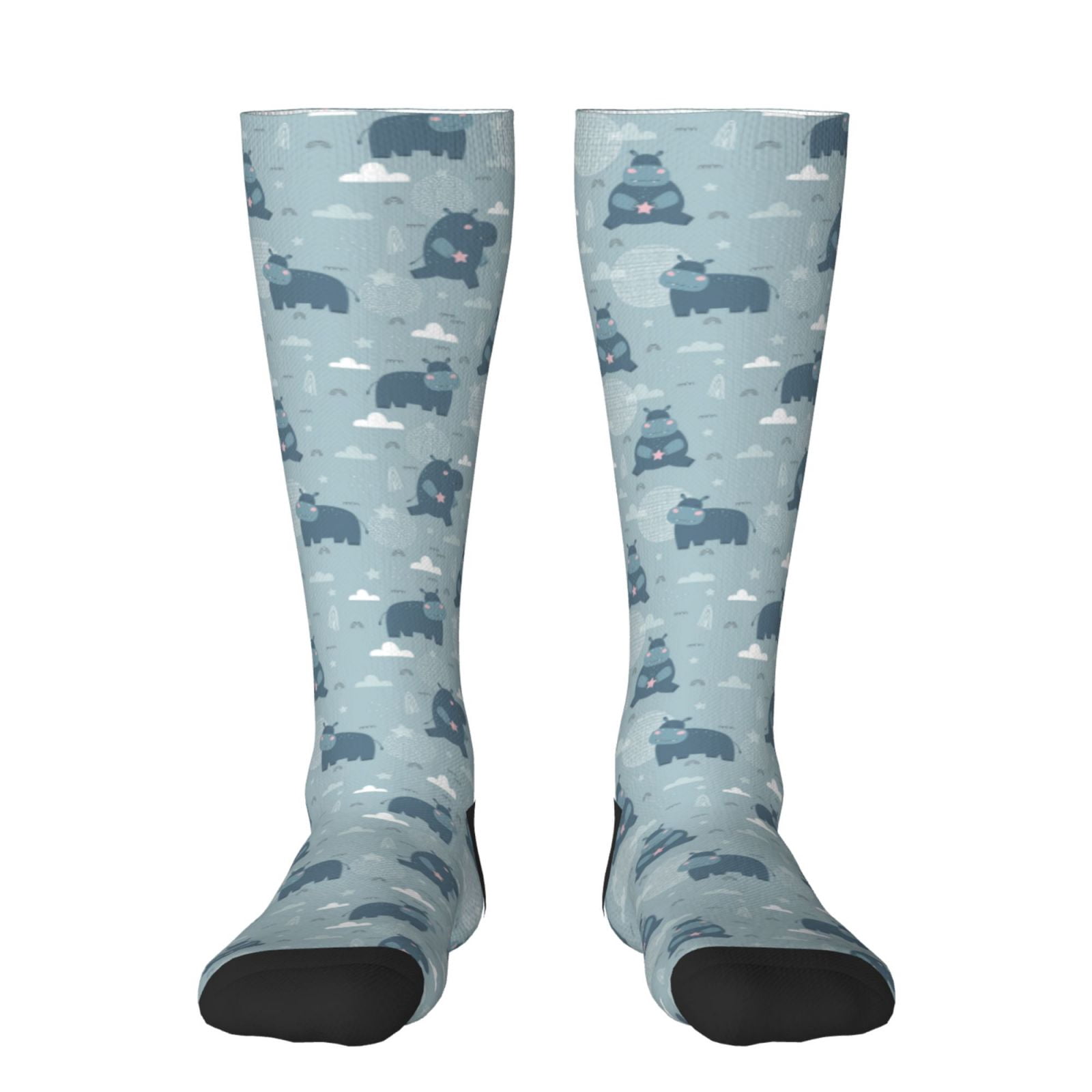Vsdgher Cute Hippopotamus Print Thigh High Socks Extra Long Stretchy ...