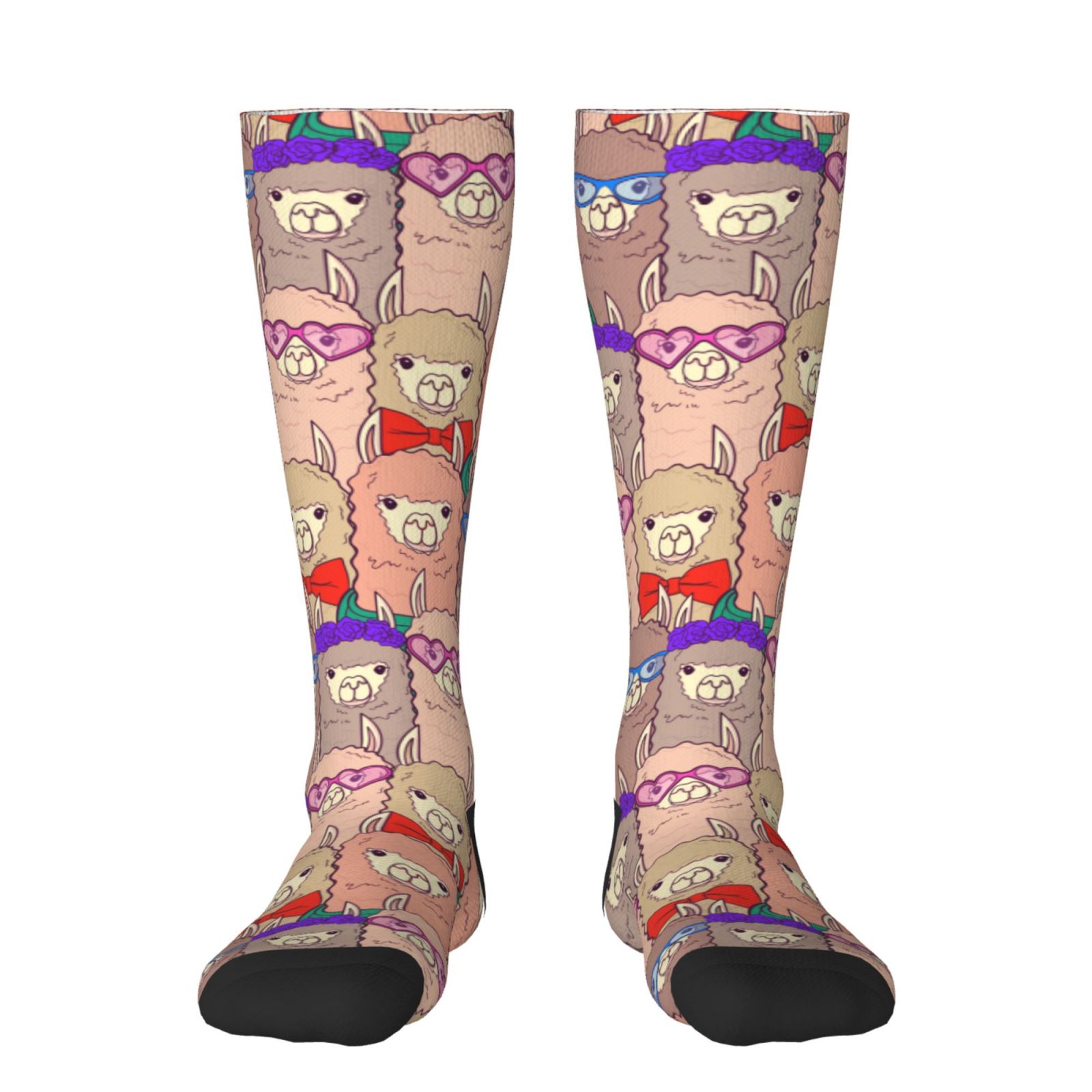 Vsdgher Cute Lamas Print Thigh High Socks Extra Long Stretchy Sock ...