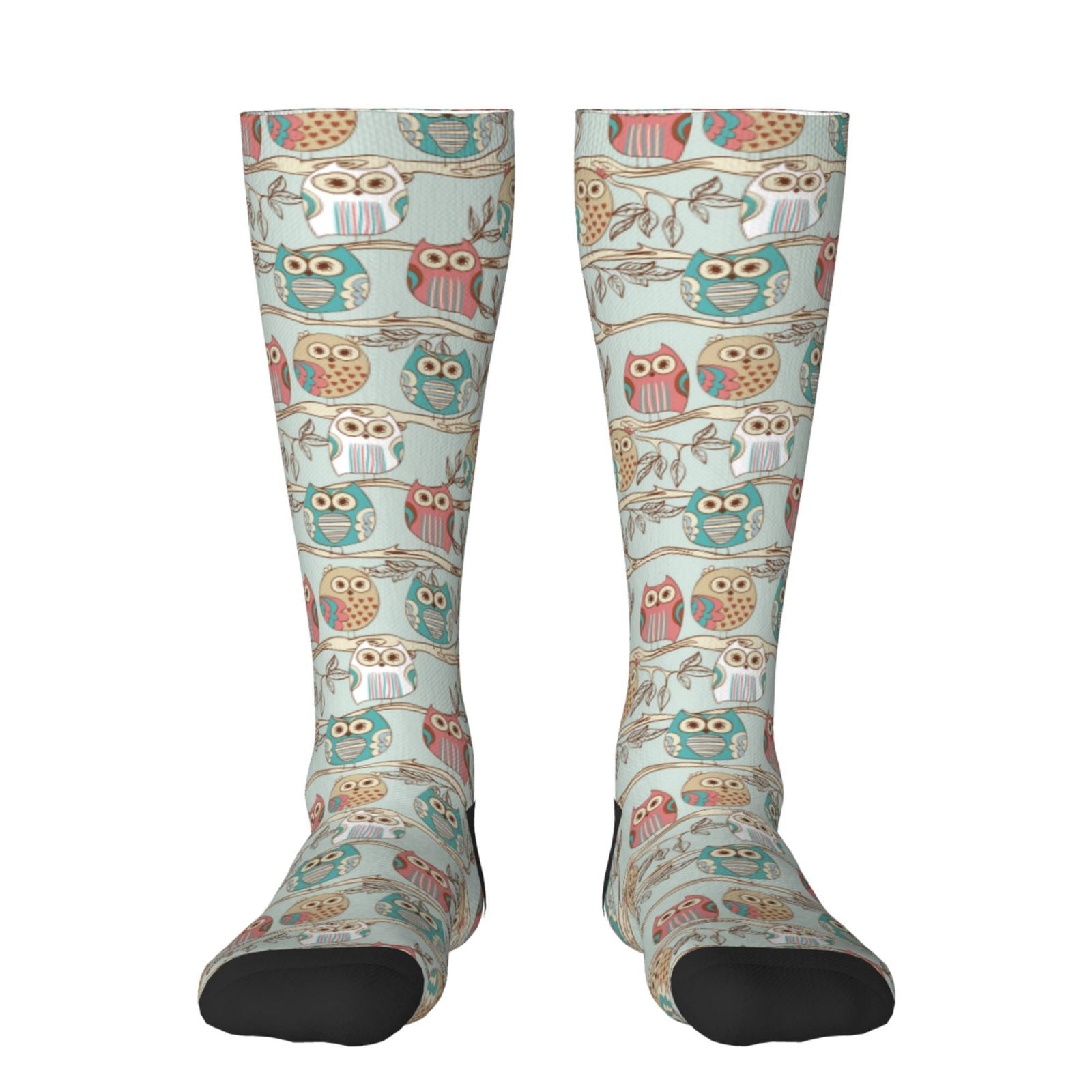 Vsdgher Cute Owl Print Thigh High Socks Extra Long Stretchy Sock Women ...