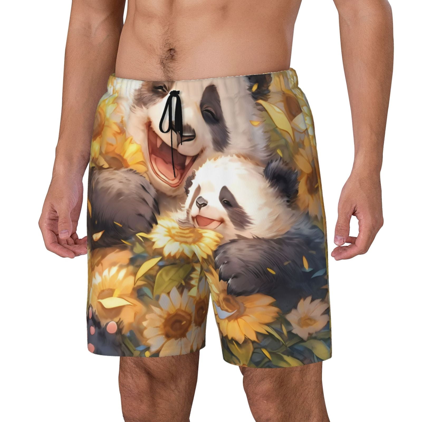 Vsdgher Cute Panda Sunflower for Mens Swim Trunks with Compression ...