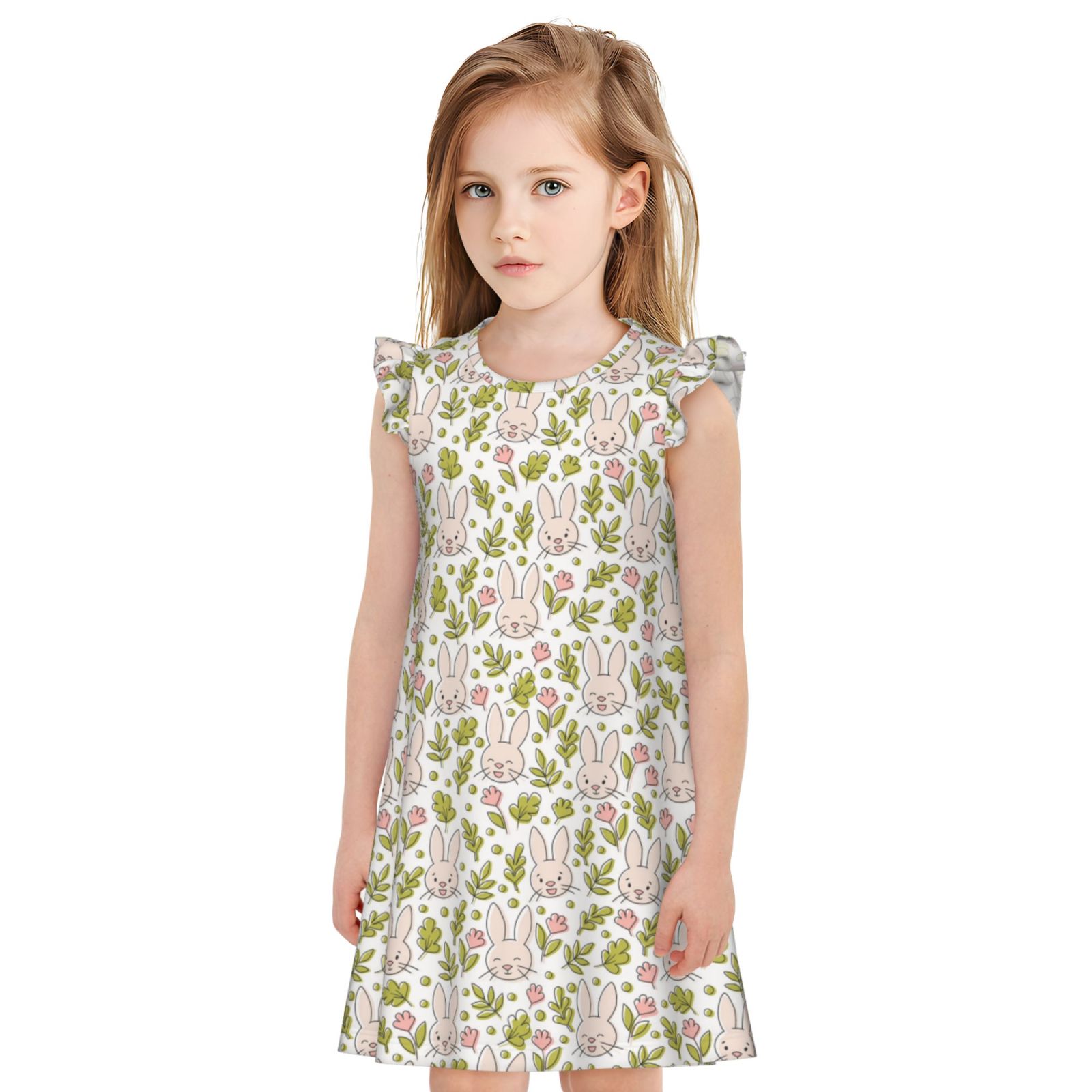 Vsdgher Cute Rabbit for Girls Nightgowns Toddler Flutter Short Sleeves Nightdress Nightie Dress ...