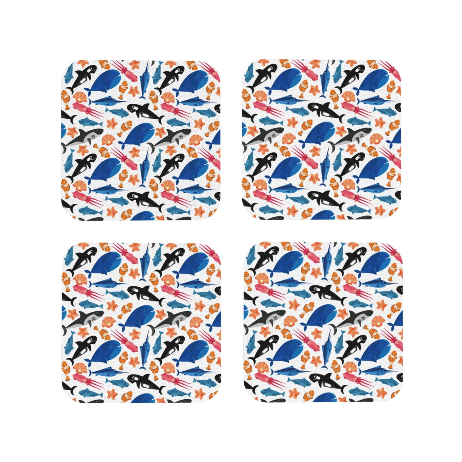 Vsdgher Cute Sea Animals Leather Coasters for Drinks, Durable Drink ...