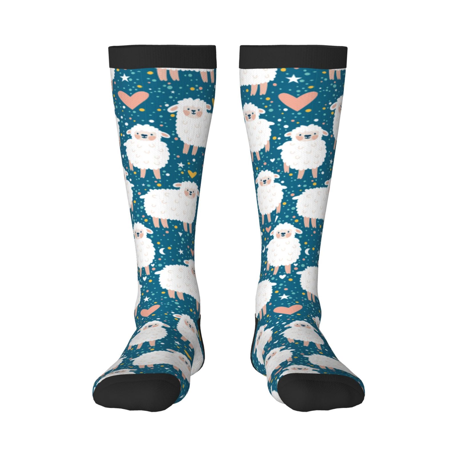 Vsdgher Cute Sheep And Hearts Print Thigh High Socks Extra Long ...