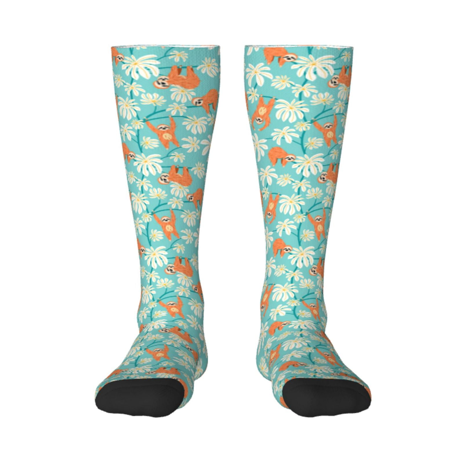 Vsdgher Cute Sloth on Floral Tree Print Thigh High Socks Extra Long ...