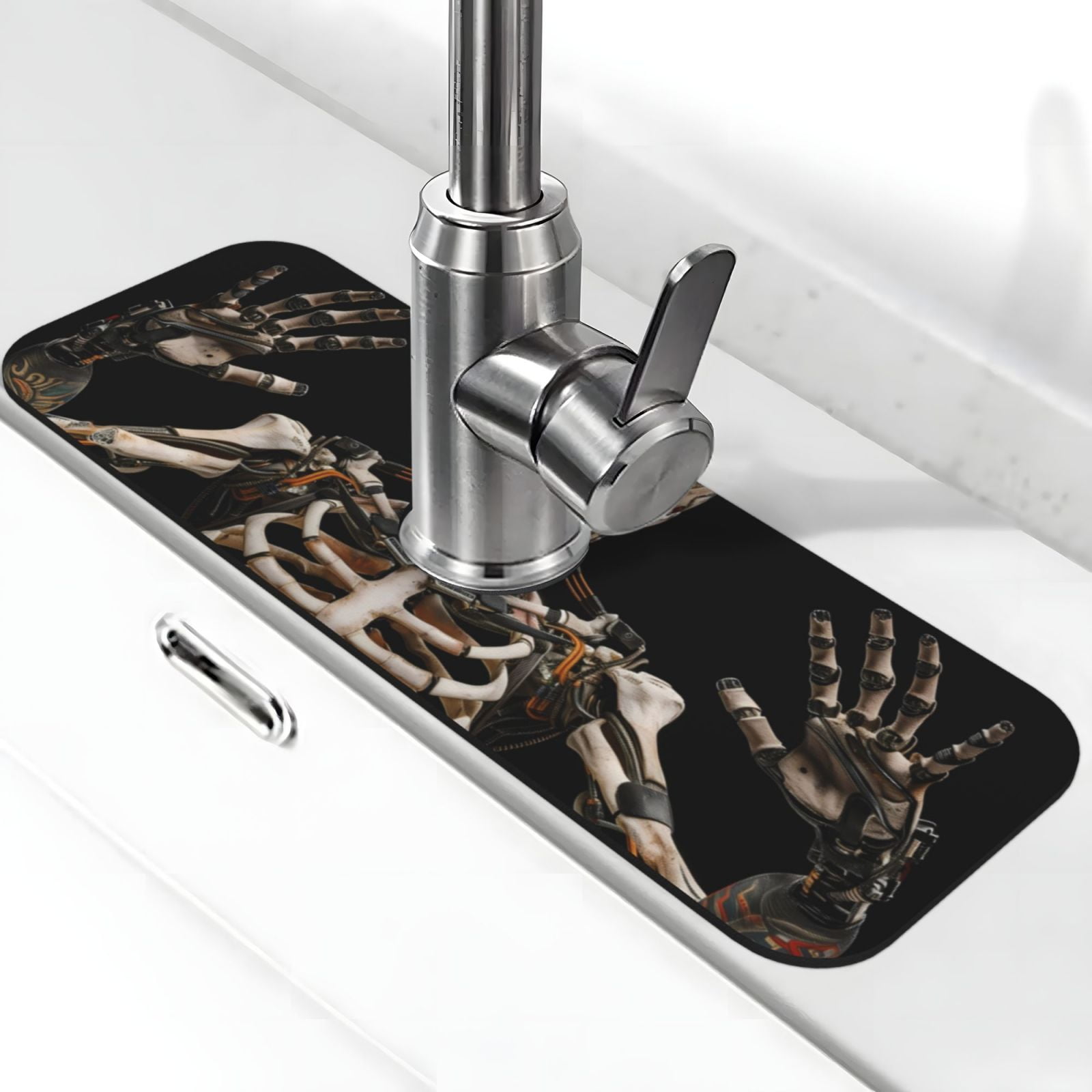 Vsdgher Cyber Skeleton With Tattoos Kitchen Sink Splash Guard Faucet ...