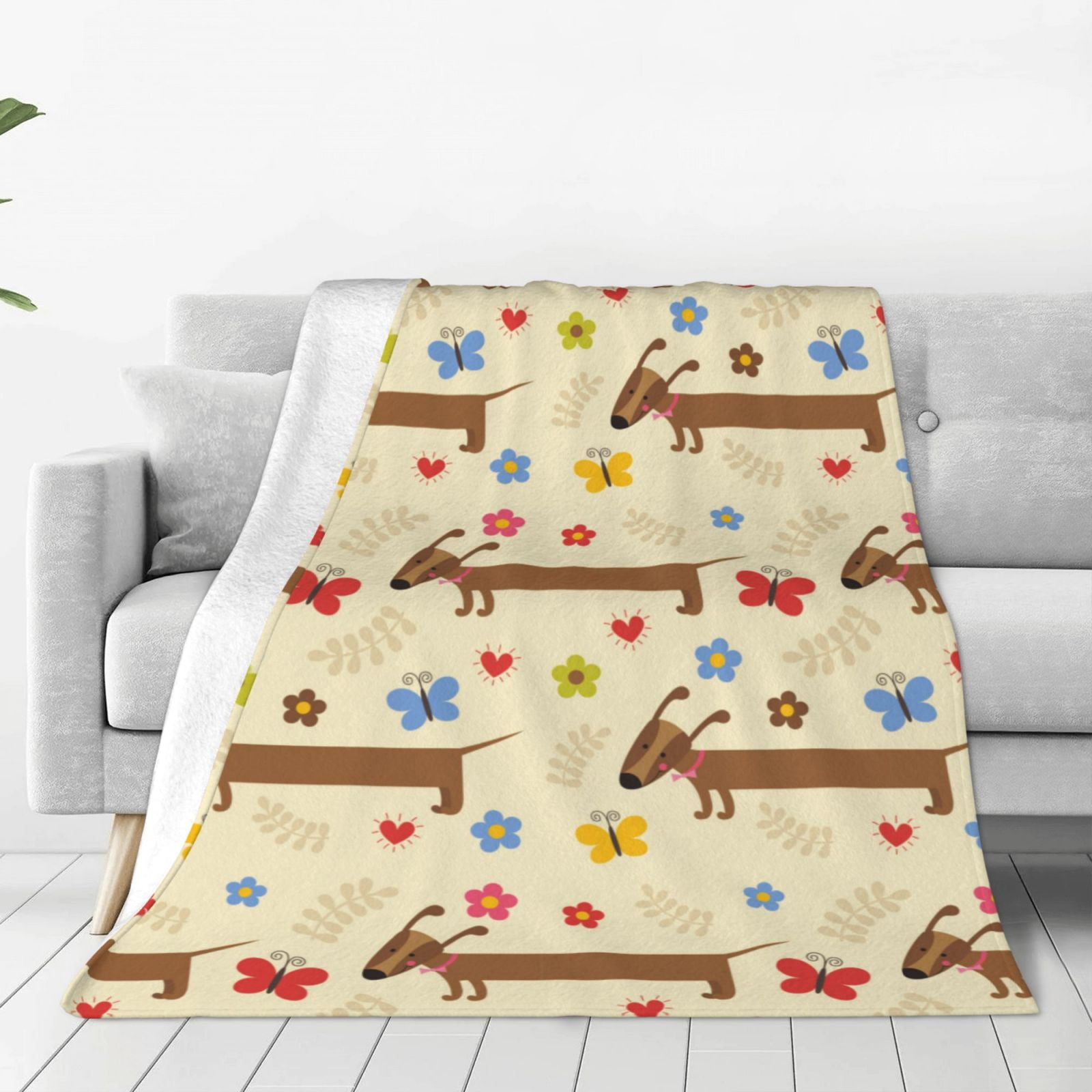 Vsdgher Dachshund Dog And Flower Ultra-Soft Micro flannel Blanket Throw ...