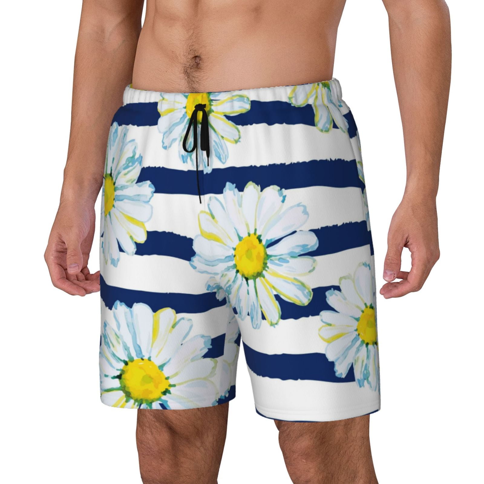 Vsdgher Daisy Striped Nautical for Mens Swim Trunks with Compression ...