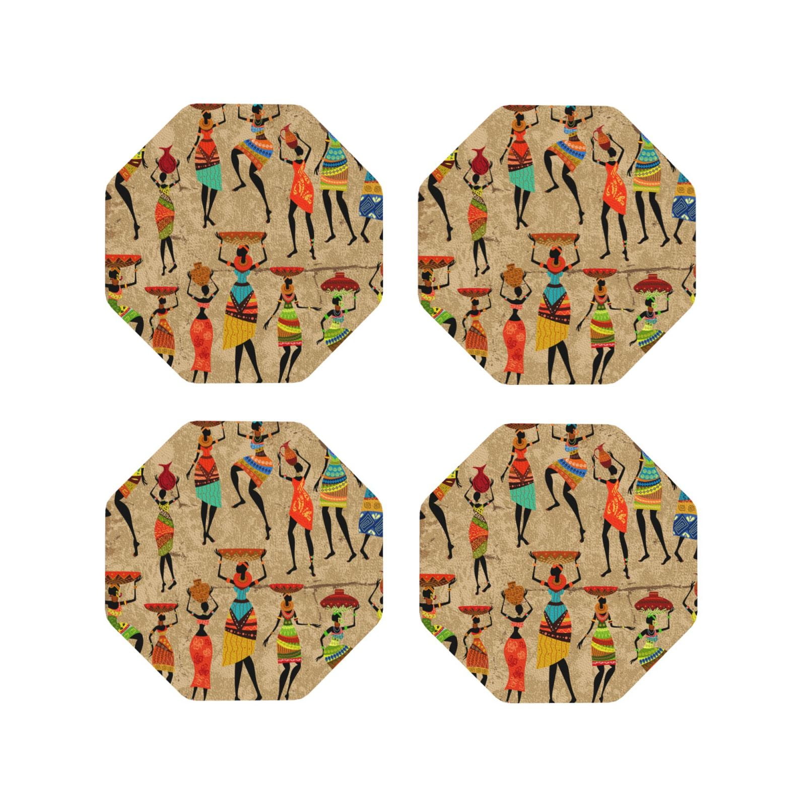 Vsdgher Dancing African Women Leather Coasters for Drinks, Durable ...