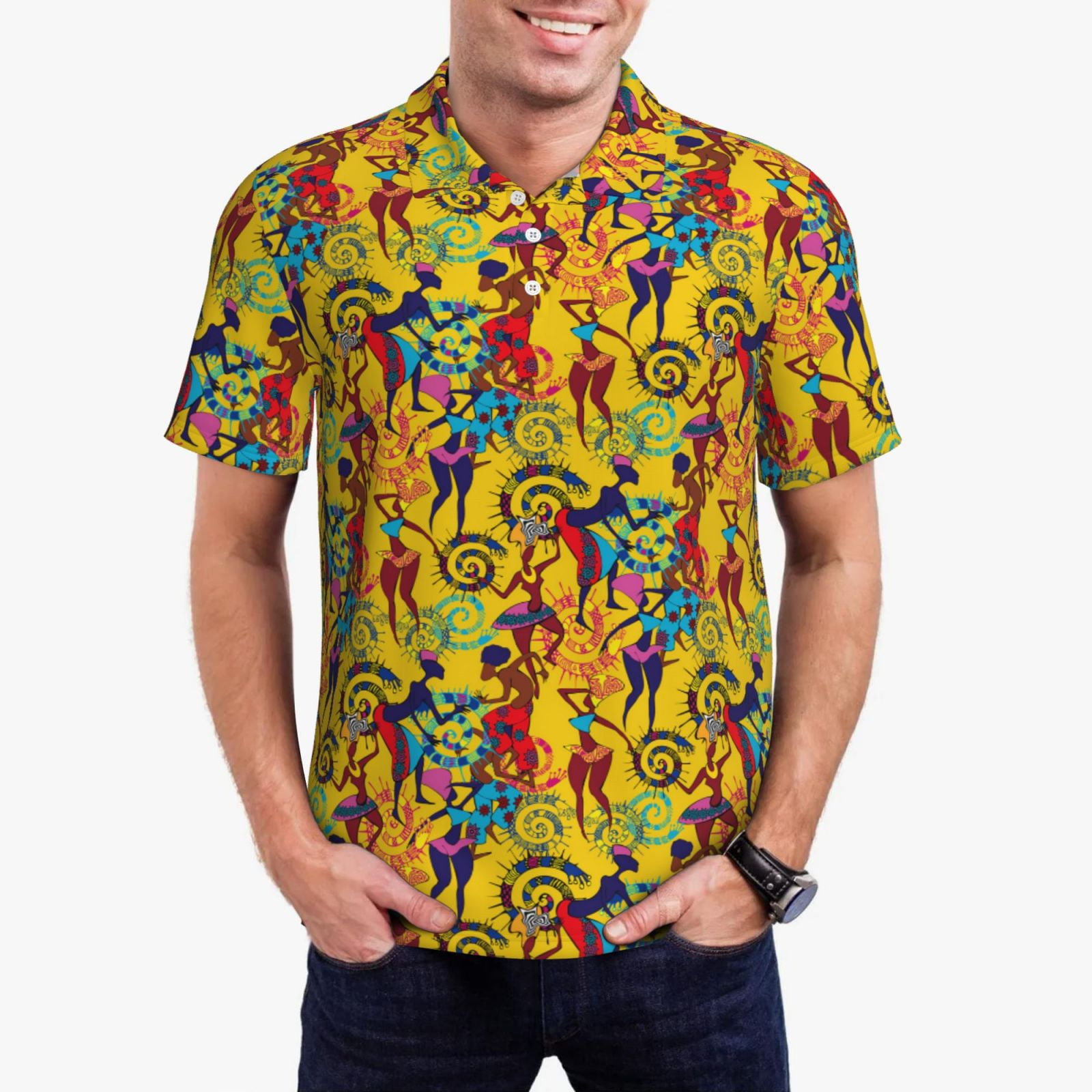 Vsdgher Dancing African Women Polo Shirts for Men, Men's Short Sleeve ...