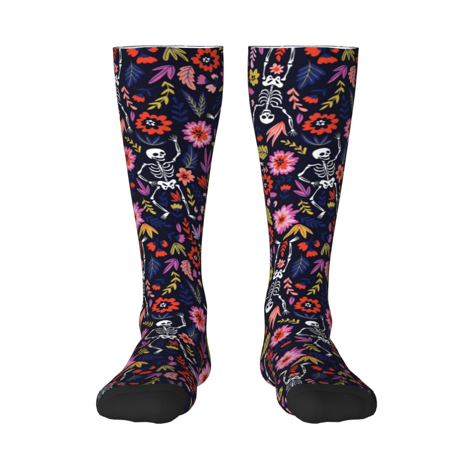 Vsdgher Dancing Skeletons Floral Garden Print Thigh High Socks Extra ...