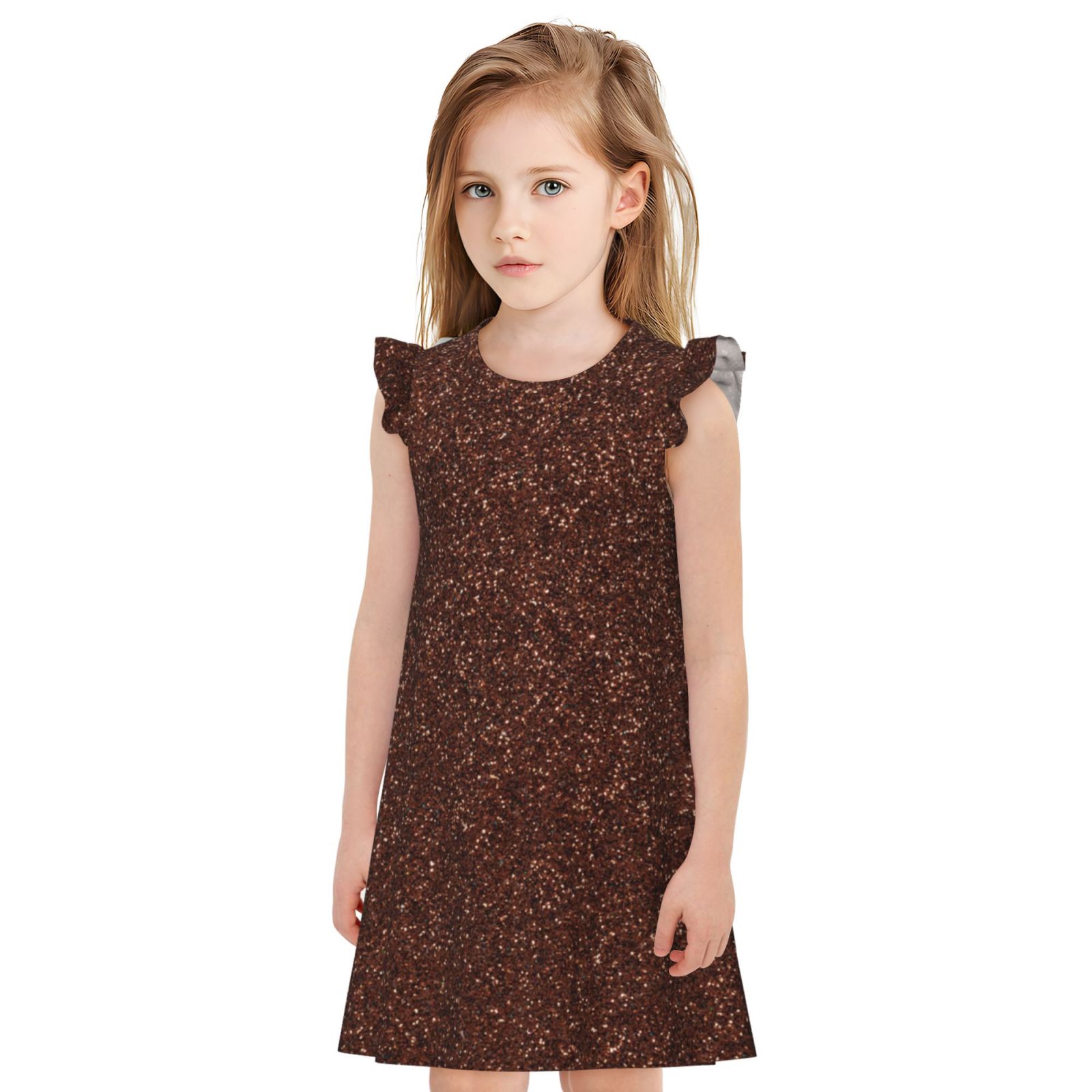 Vsdgher Dark Brown Glitter for Girls Nightgowns Toddler Flutter Short Sleeves Nightdress Nightie ...
