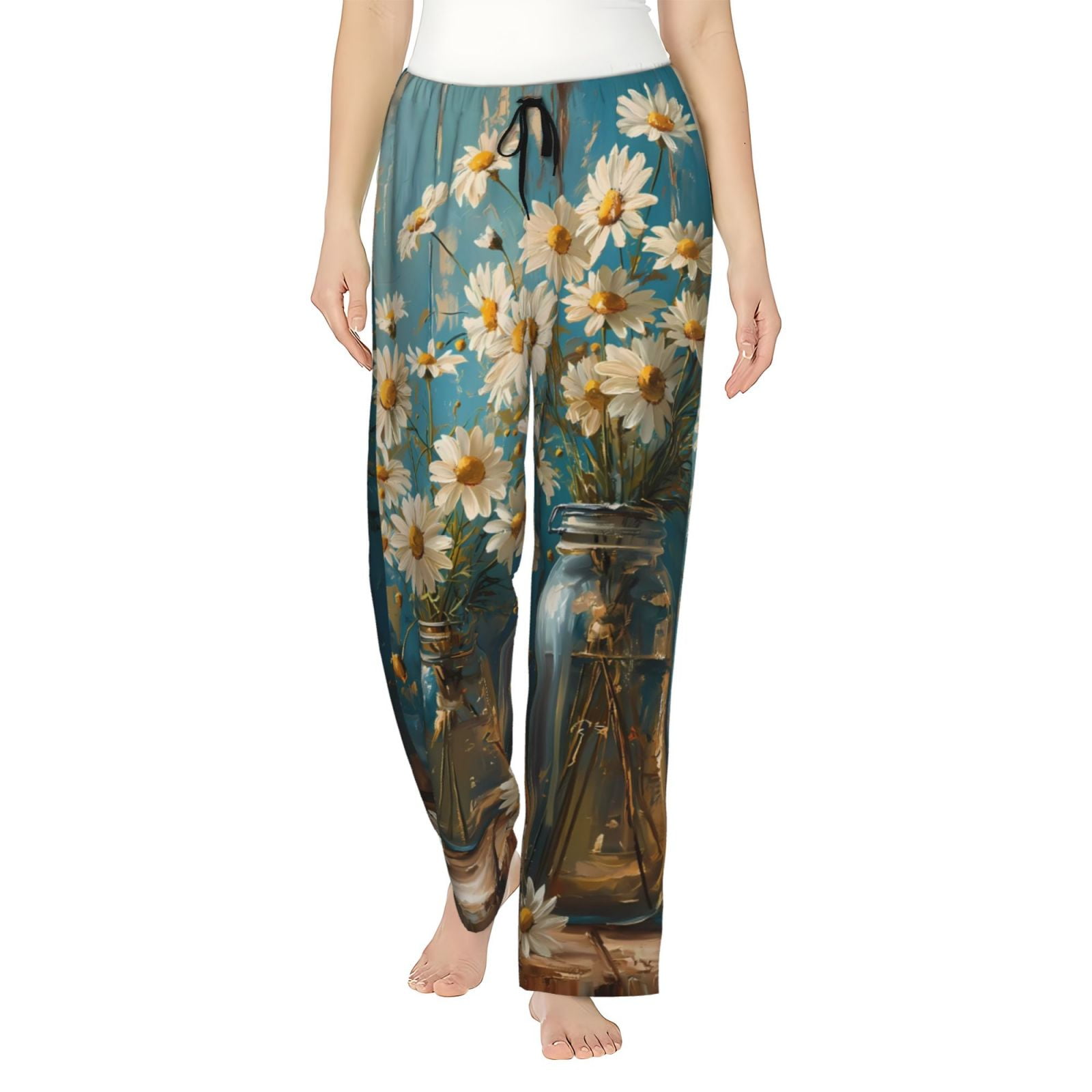 Vsdgher Delicate White Daisy Jars Women’s Womens Pajama Pants, Lounge ...