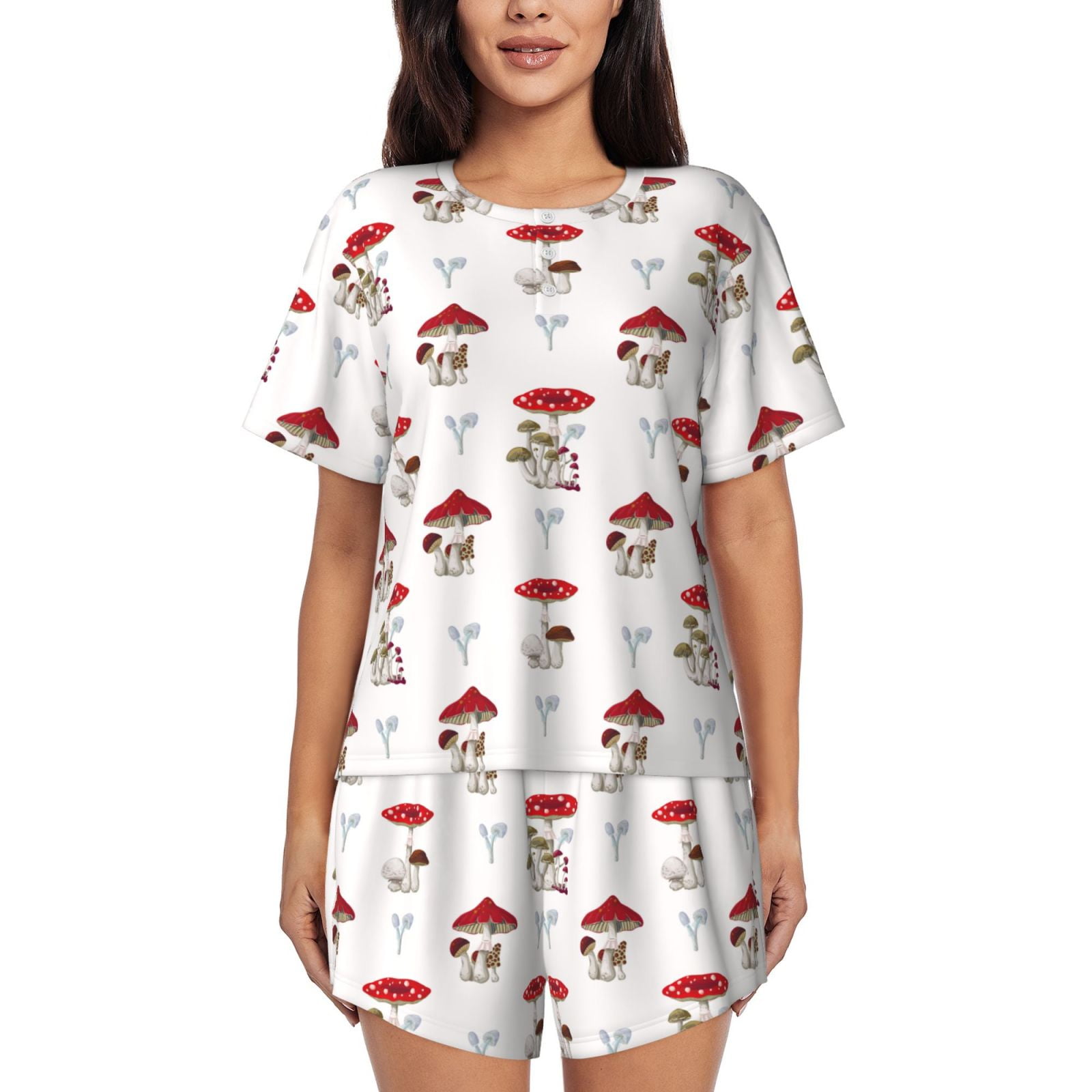 Vsdgher Different Mushrooms Pattern Womens Pajamas 2 Piece Short Sleeve ...