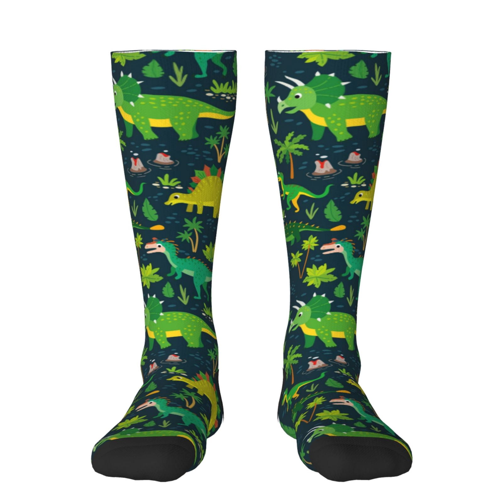 Vsdgher Dinosaurs and Flowers Print Thigh High Socks Extra Long ...