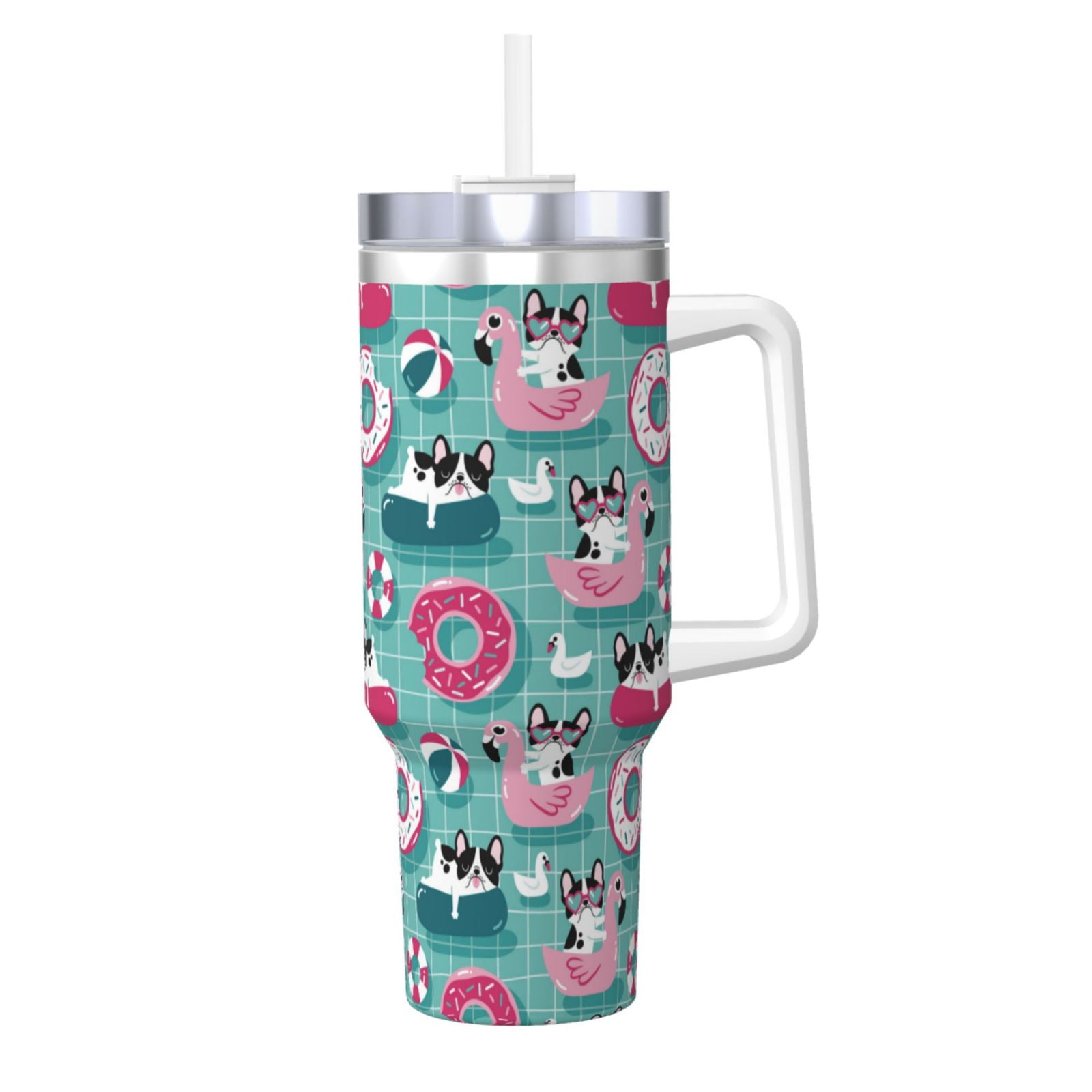 Vsdgher Swimming Bulldog Pattern 40 oz Tumbler with Handle and Straw ...