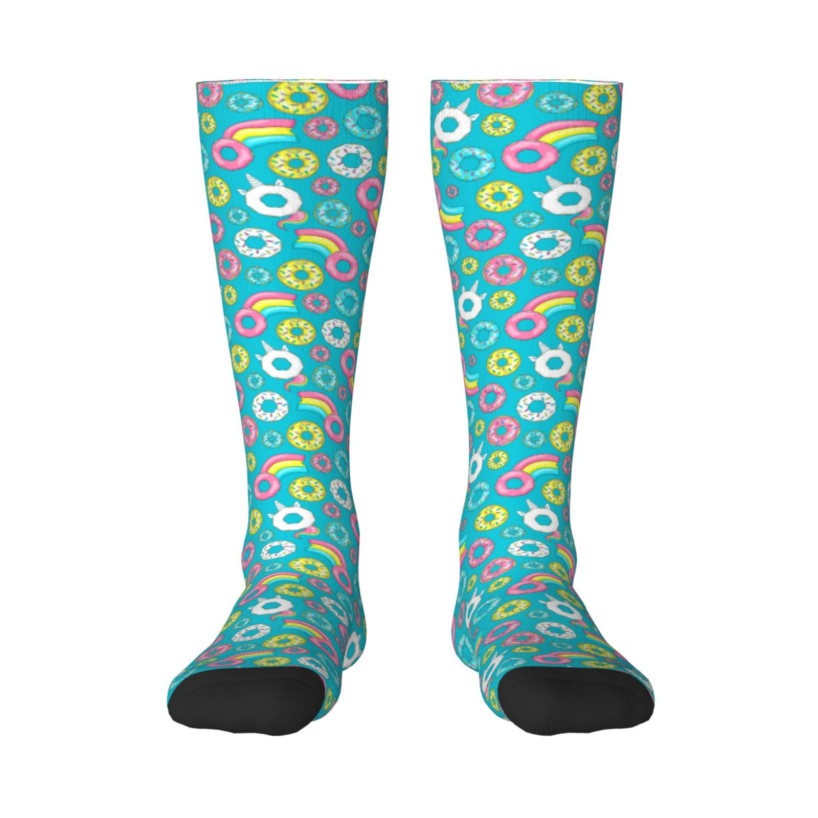 Vsdgher Donut Print Thigh High Socks Extra Long Stretchy Sock Women ...