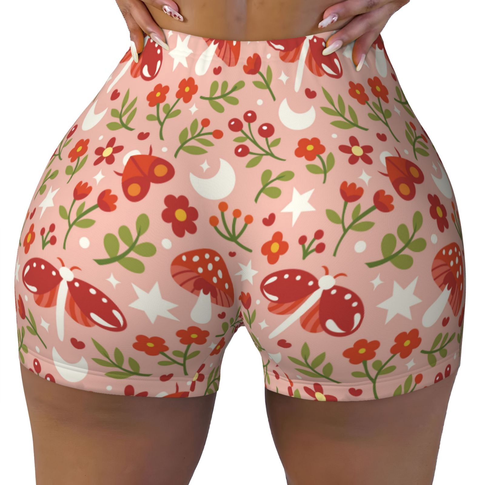 Vsdgher Dragonfly Mushroom print Workout Shorts for Women Seamless Soft ...